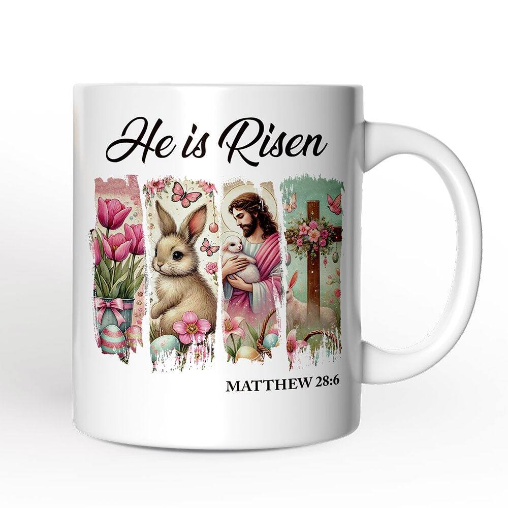 OrnamentallyYou He Is Risen Easter Jesus Mug, Matthew 28:6 Christian ...