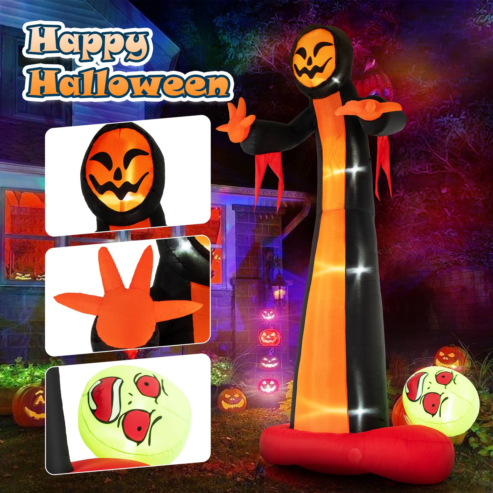 Costway 12 FT Inflatable Grim Reaper Ghost Large Halloween Inflatables ...