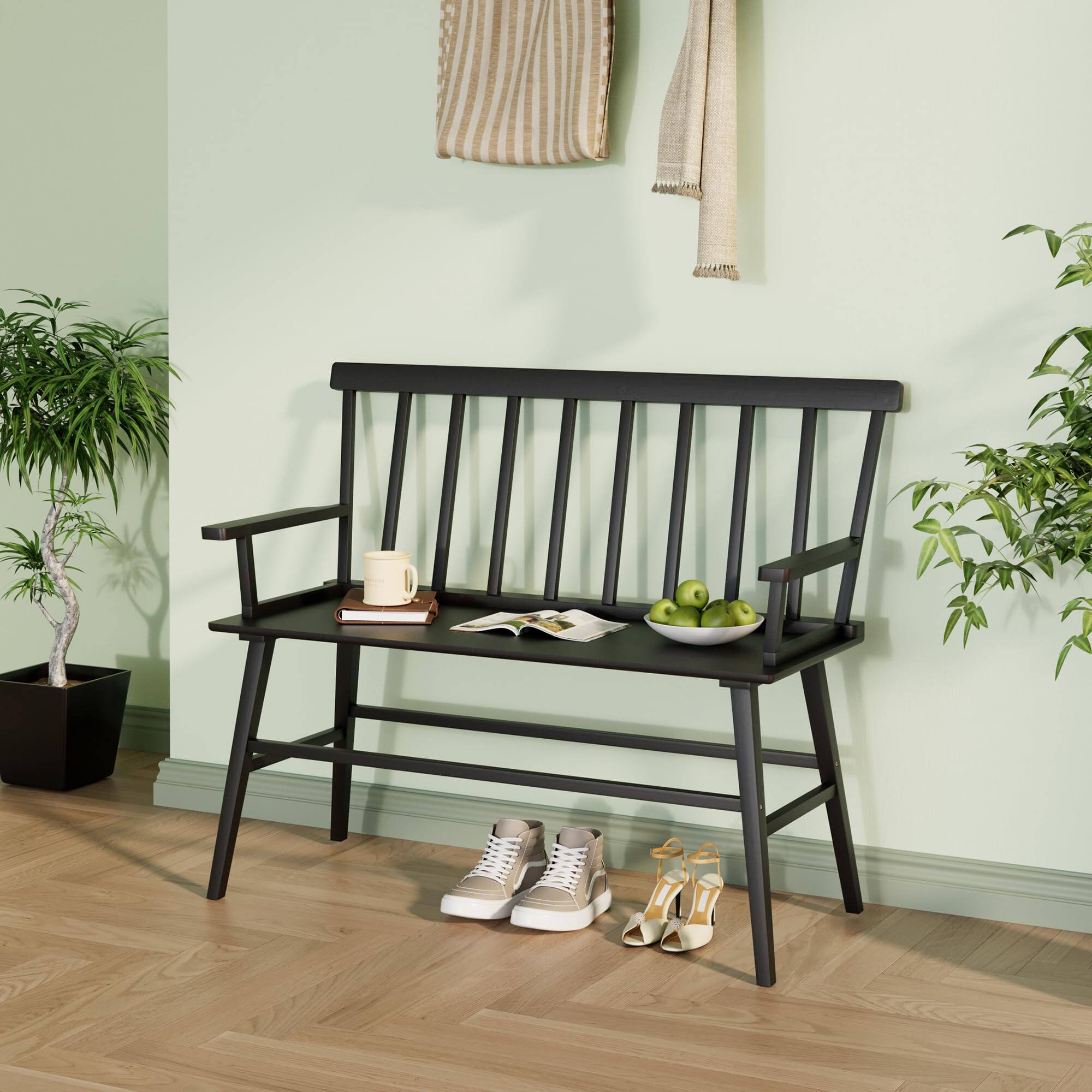 Fabibe Farmhouse Wood Bench Natural Bamboo Entryway Bench, Dining with ...
