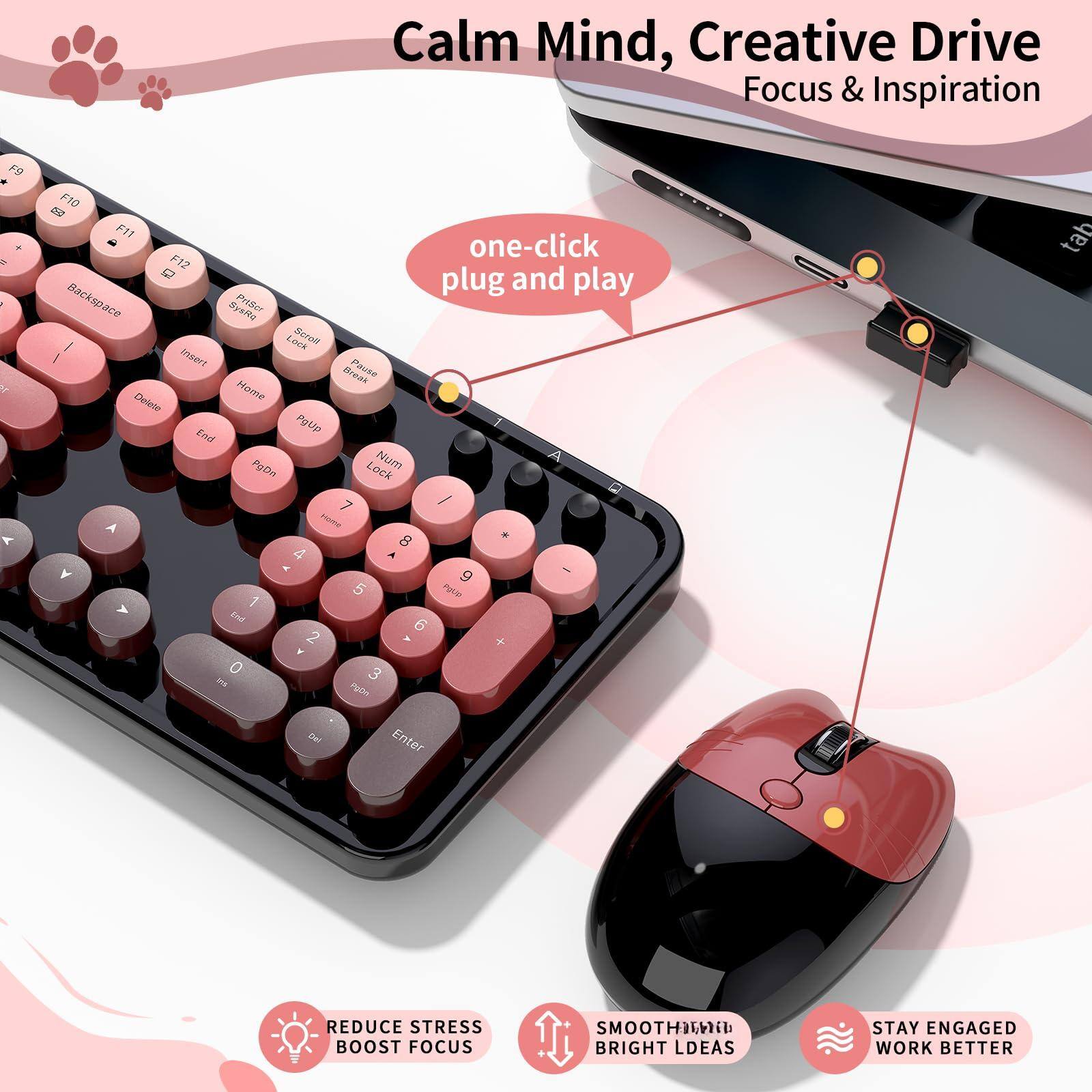 VEGA AUTOMOTIVE Wireless And Mouse Round Keycaps Retro Typewriter With ...