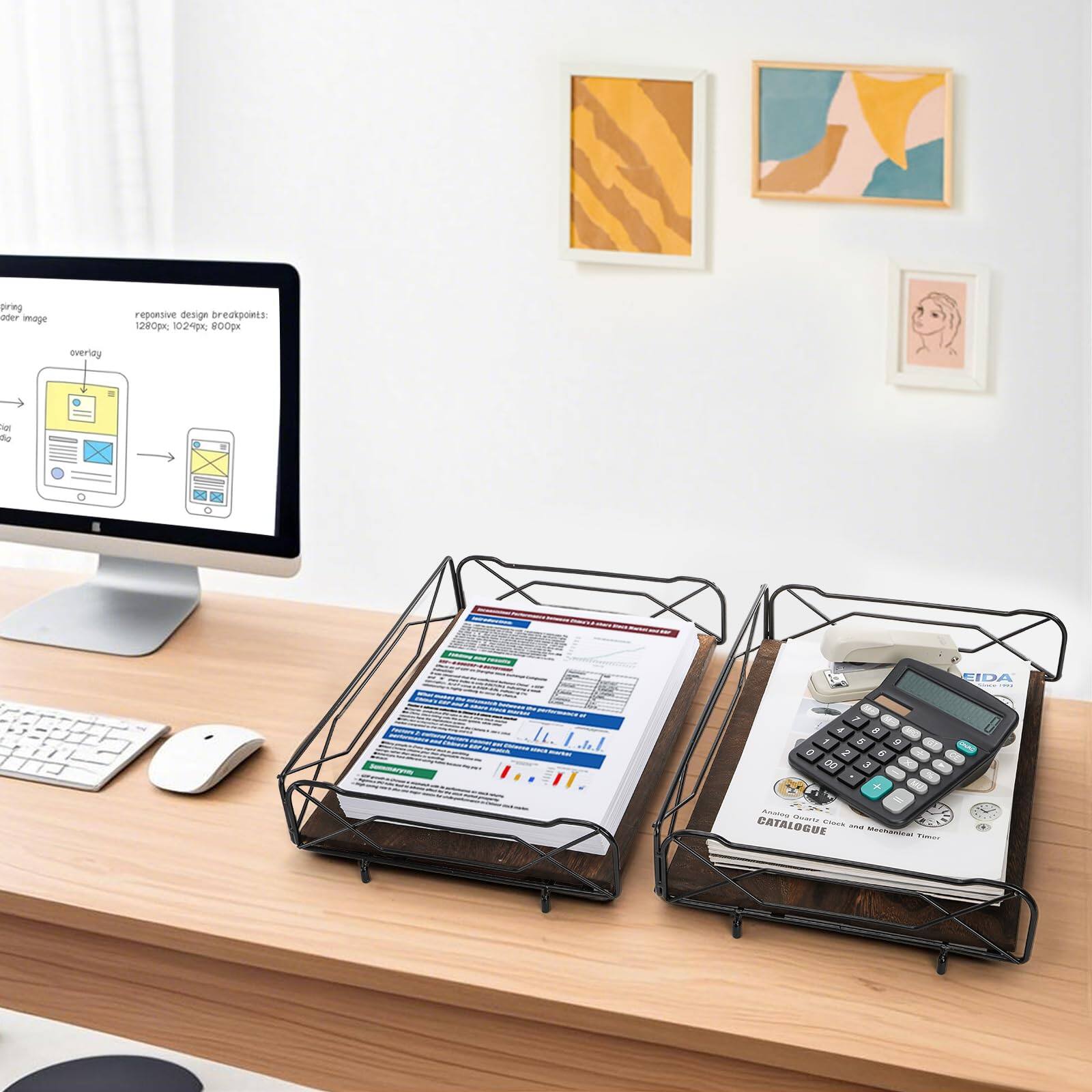 Paradigms Interiors 2 Tier Desktop Organizer Stackable Wood Paper Trays ...