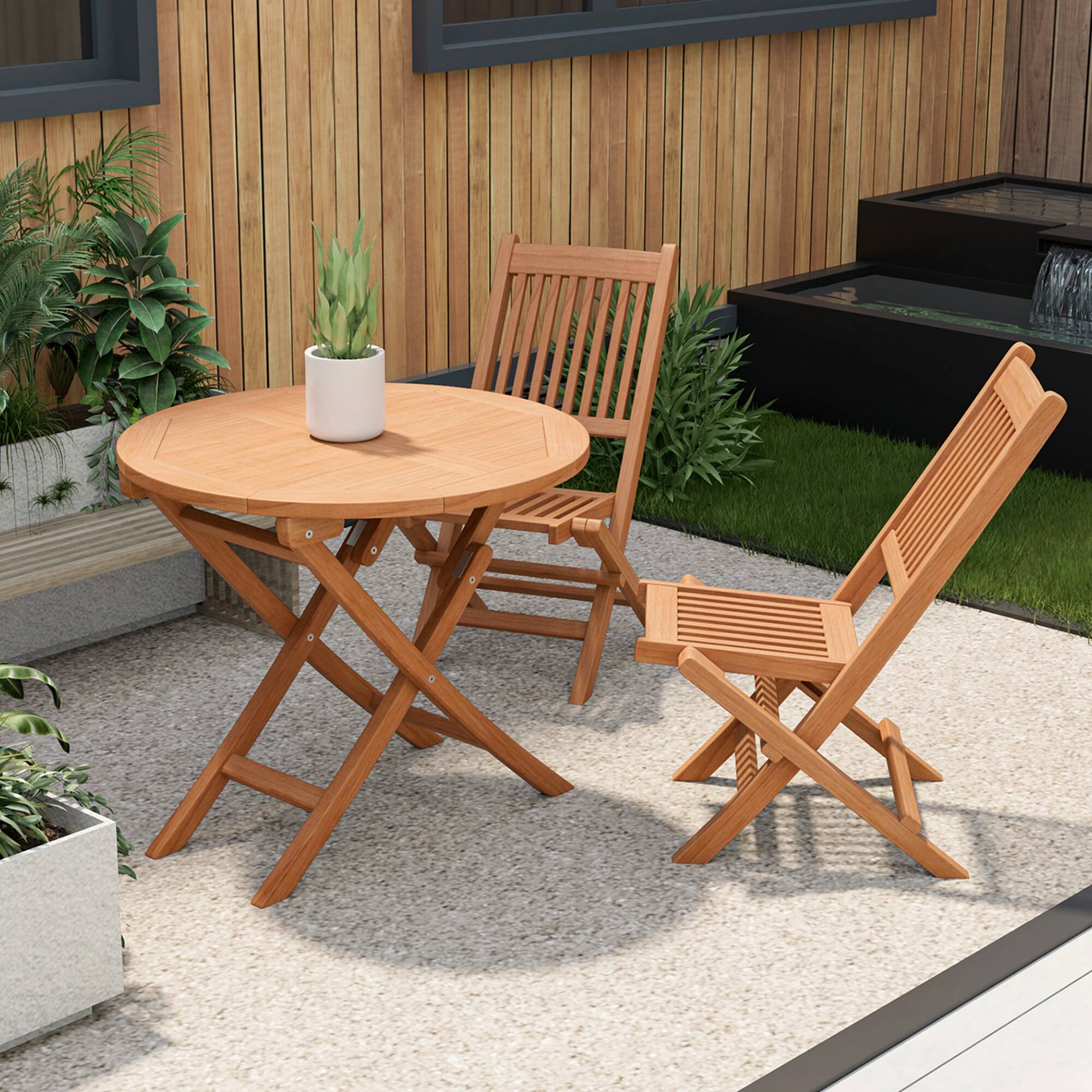 Costway 31.5" Patio Round Folding Dining Table Solid Indonesia Teak Wood Outdoor Portable ...