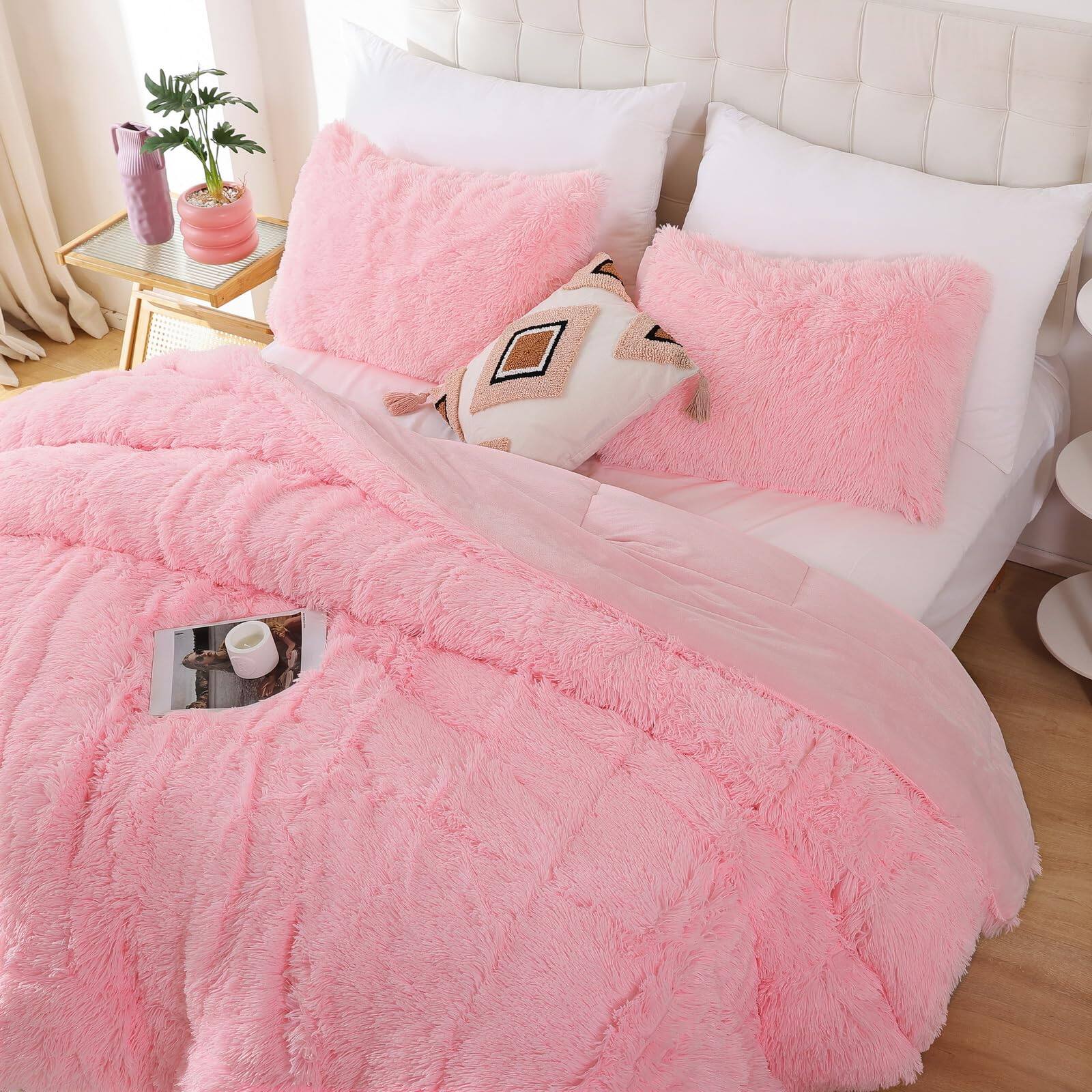 NICHOLAS KLEIN Fluffy Queen Comforter Set Faux Fuzzy Bedding Soft ...