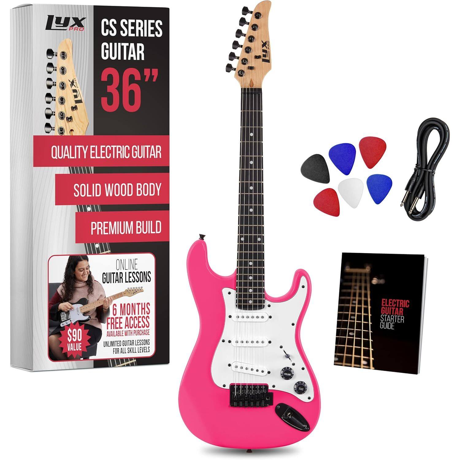 Lyxpro CS 36” Beginner Electric Guitar Kit with Amp Cable, 6 Picks ...