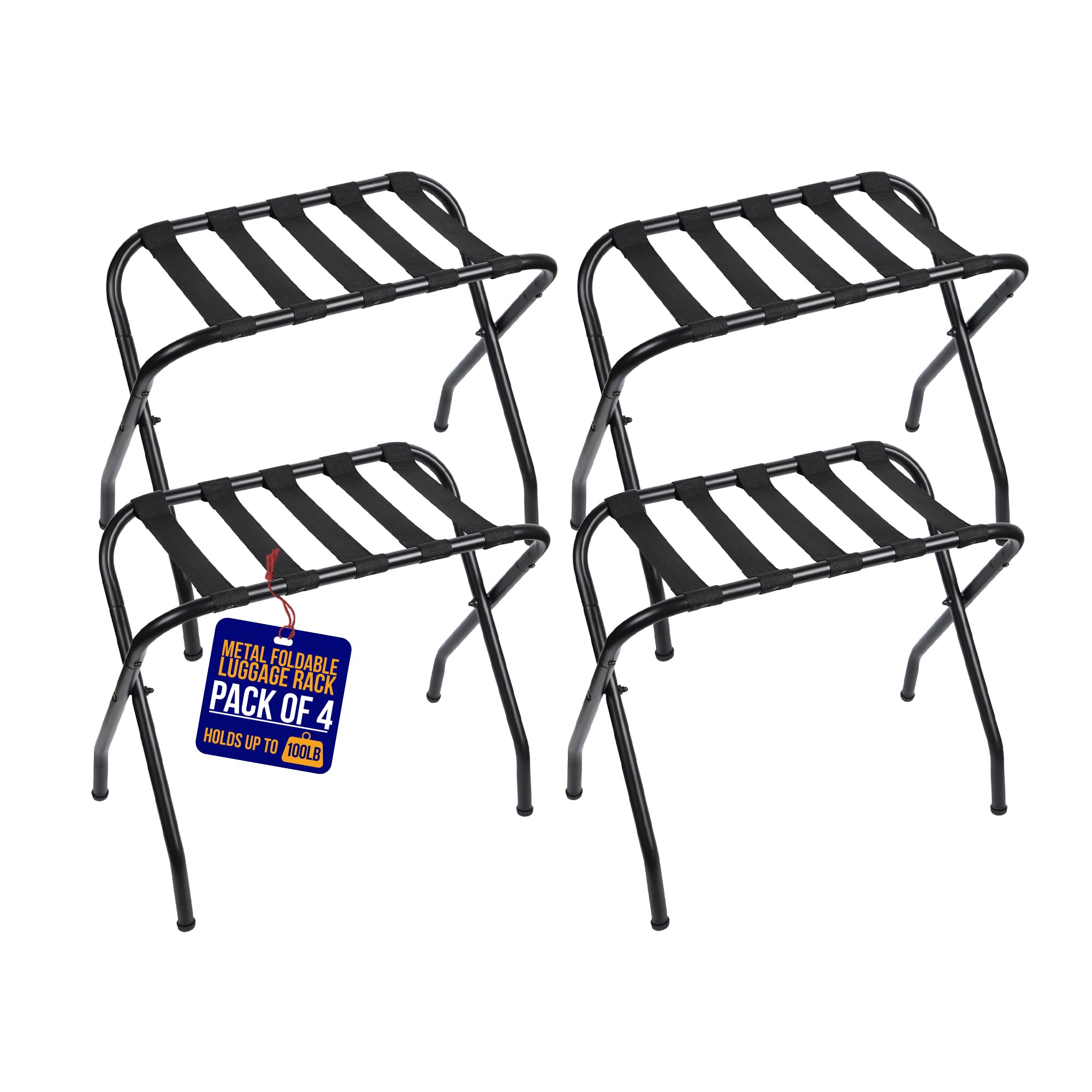 Lifemaster Metal Luggage Rack – 4 Pack, Foldable Steel Frame, Nylon ...