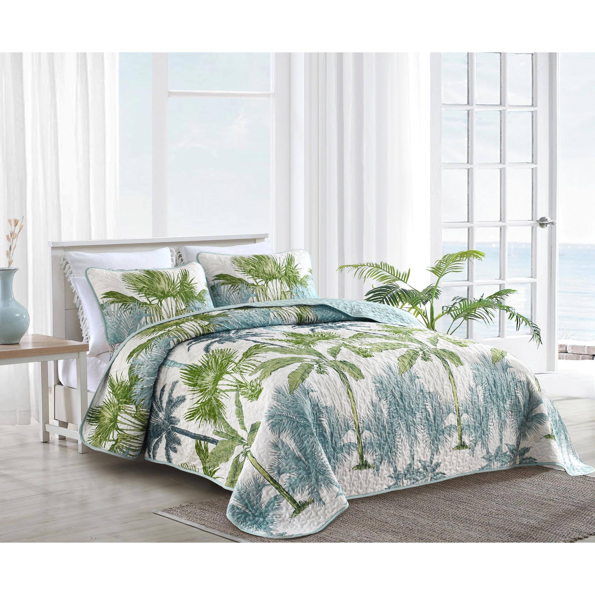 Reds Spade Tropical Plants Quilt Set 3 Pieces And Palm Botanical ...