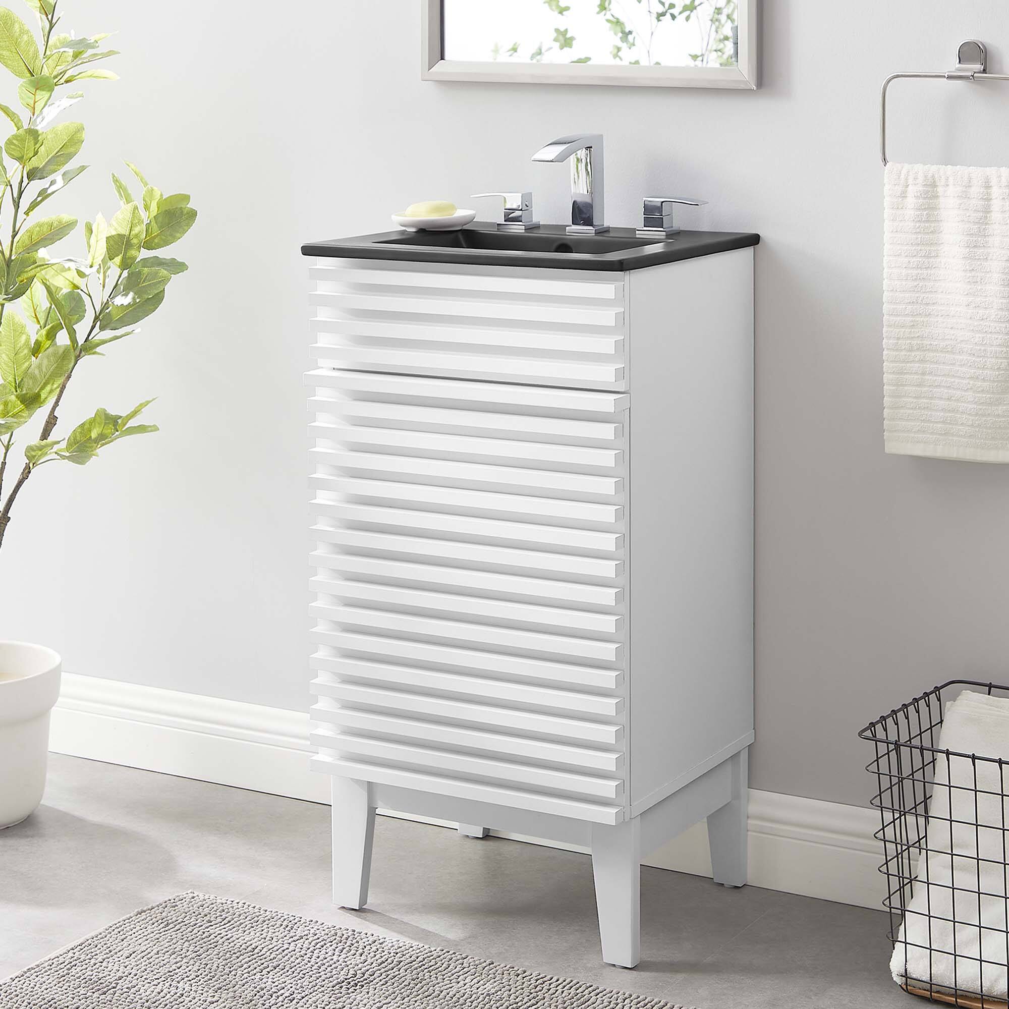 Modway Render Bathroom Vanity with Black Basin Included White Black EEI ...