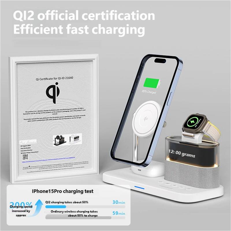 SKRAN Certified 3 in 1 Magnetic Wireless Charger QI2 RGB Colorful Light ...