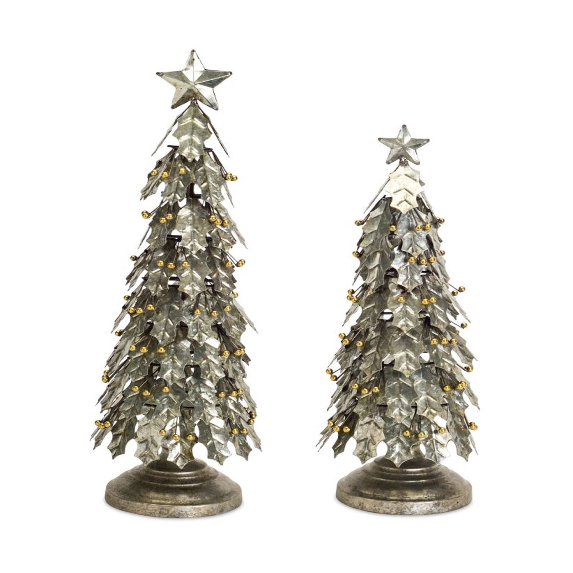 Melrose Metal Holly Leaf Artificial Christmas Tabletop Trees 3' Set of ...
