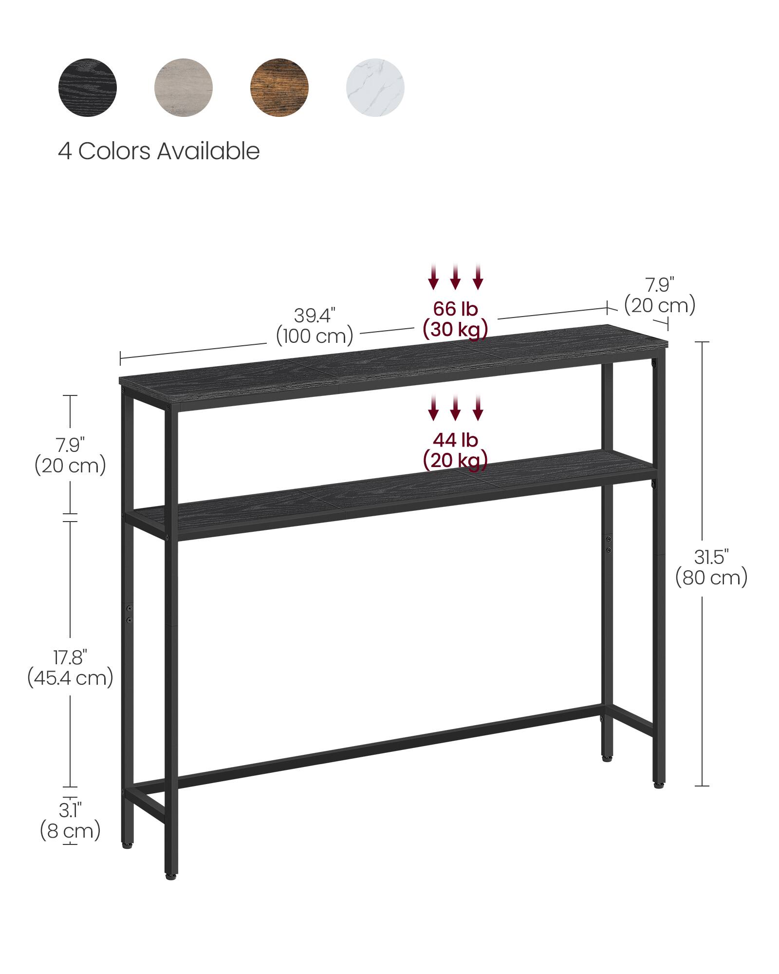 Songmics Home Console Table, 2 Tier Sofa Table, 7.9 x 39.4 x 31.5 ...
