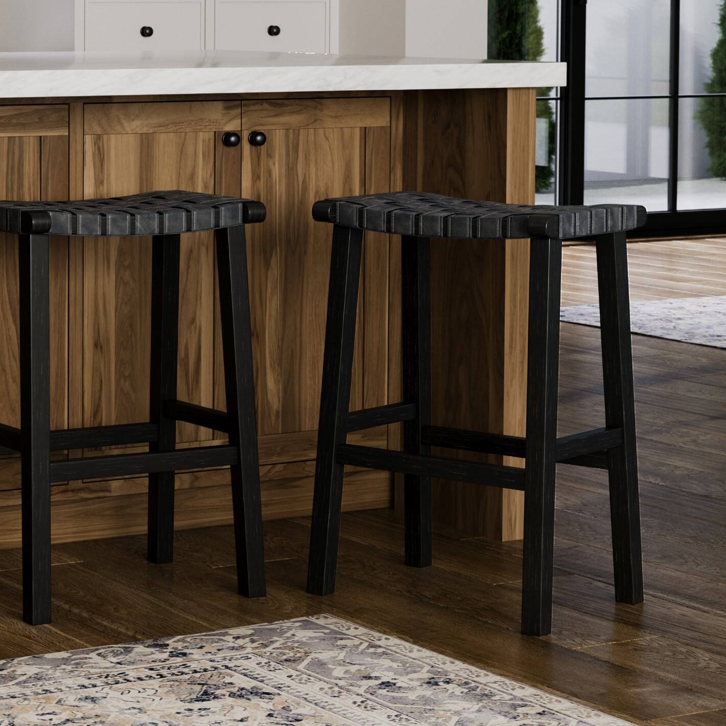 Maven Lane 30" Noah Backless Bar Stool In Finish With Vegan Leather ...