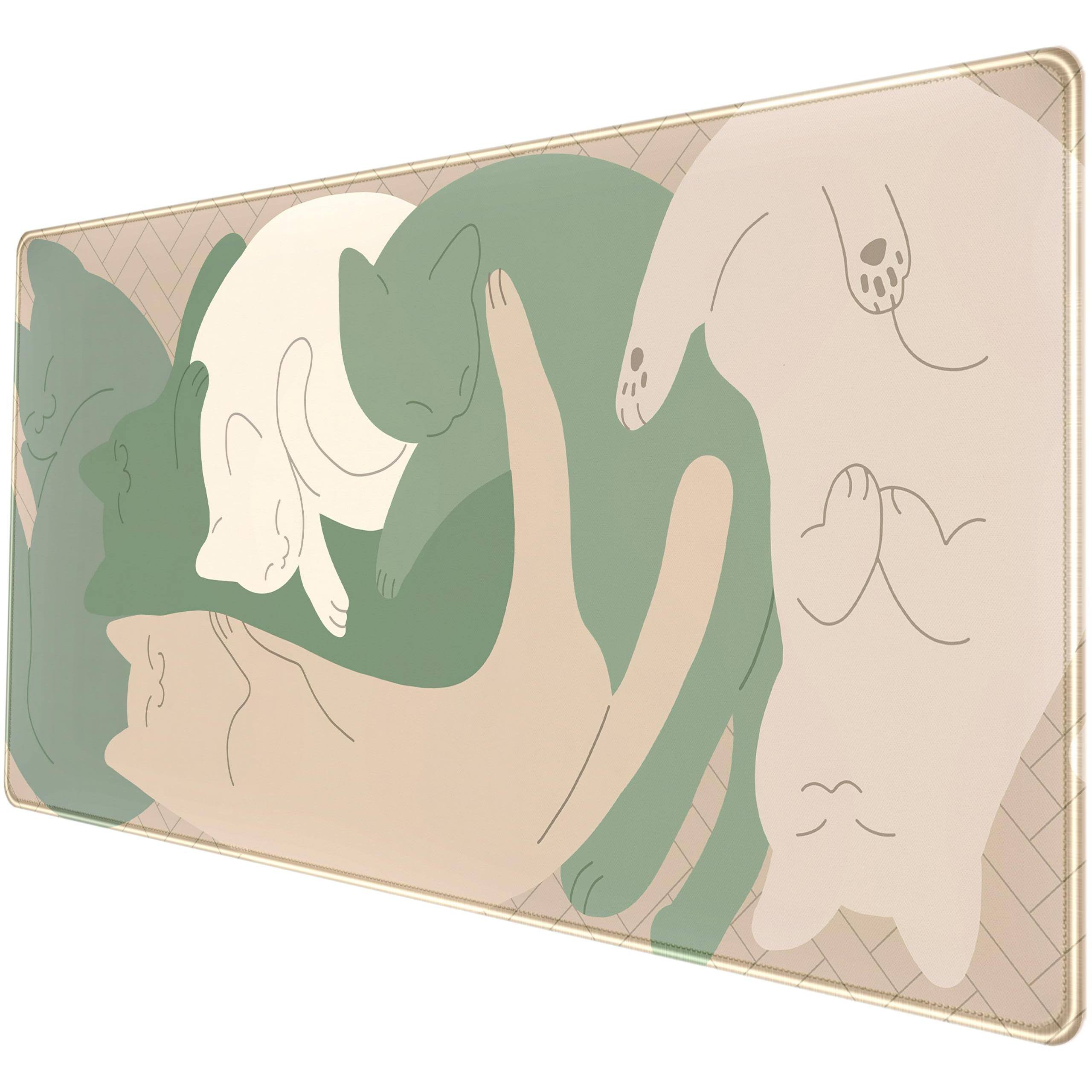 Earthley Blooms Cute Sleeping Cats Desk Mat Matcha Green Pad Minimalist ...
