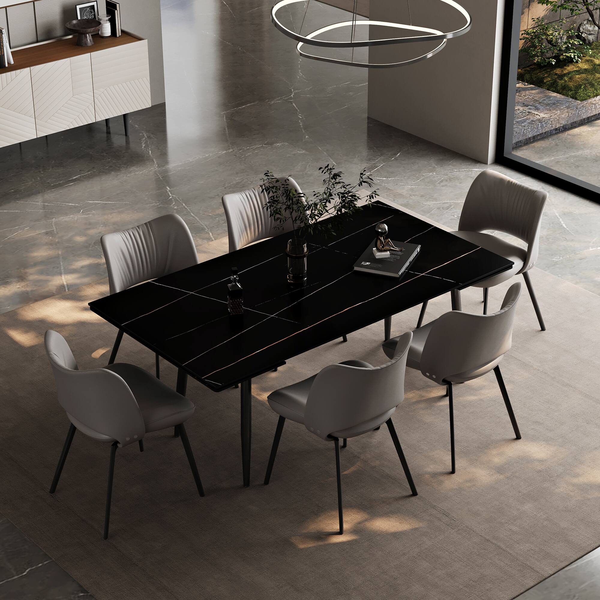 luck idea 94.4" Retractable Sintered Stone Dining Table, Seats 8 10 ...