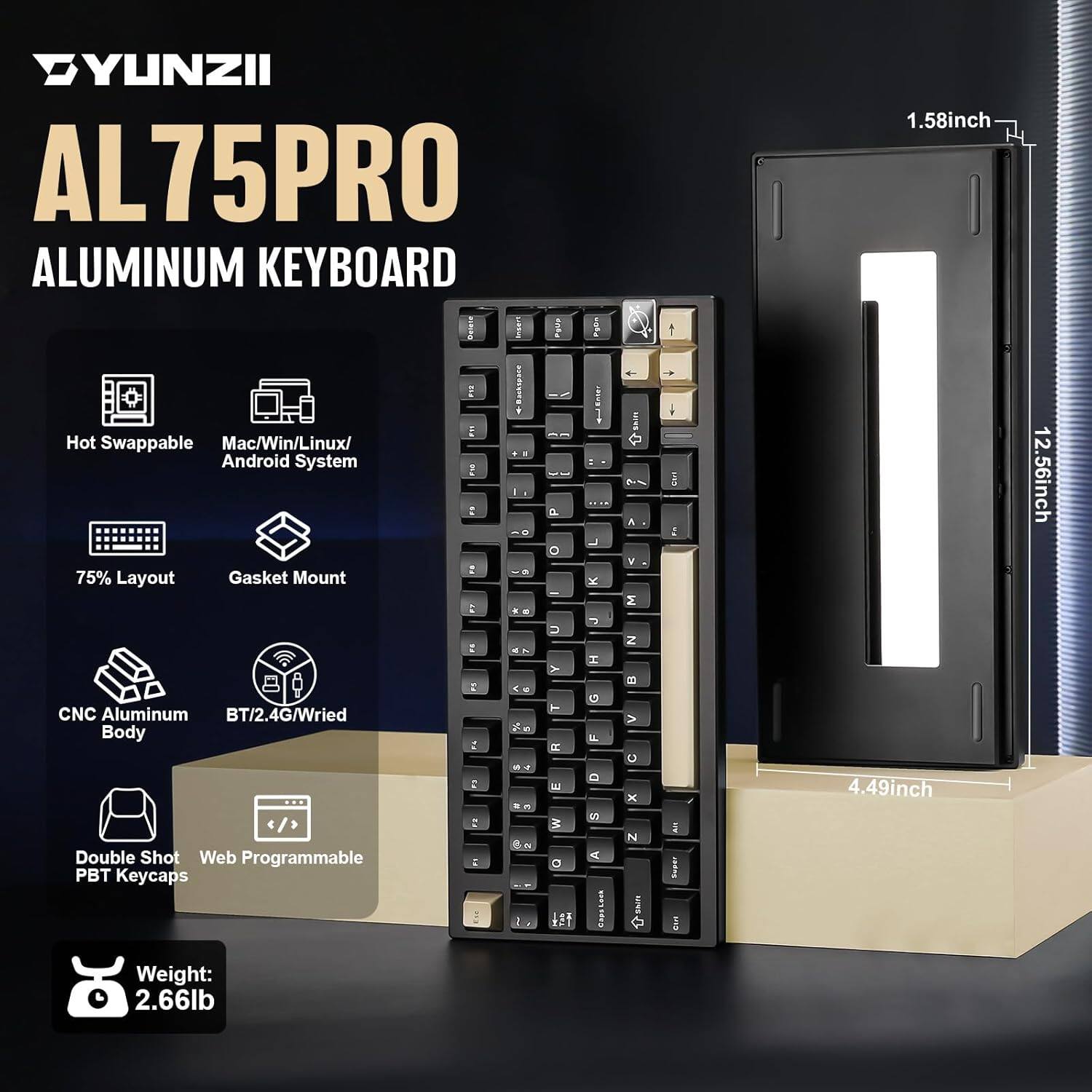 Wikistore AL75 PRO 75% Wireless Mechanical Keyboard,Full Aluminum ...