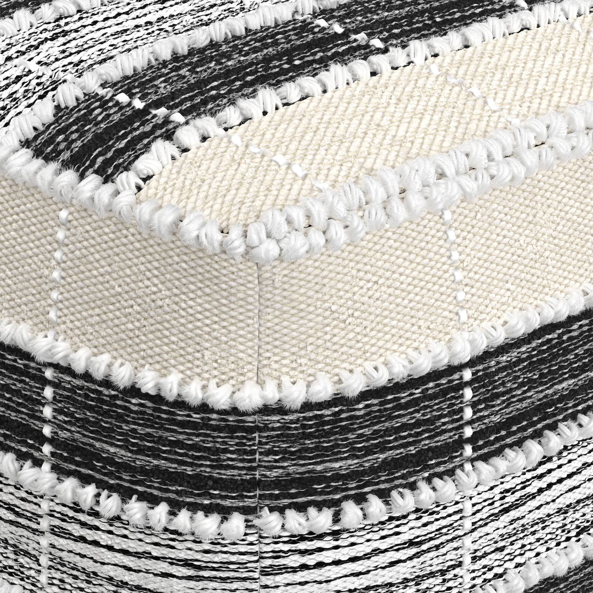 Simpli Home Barley Boho Square Pouf Polystyrene Filling White, Beige, Black AXCPF-81-WBB - Best Buy