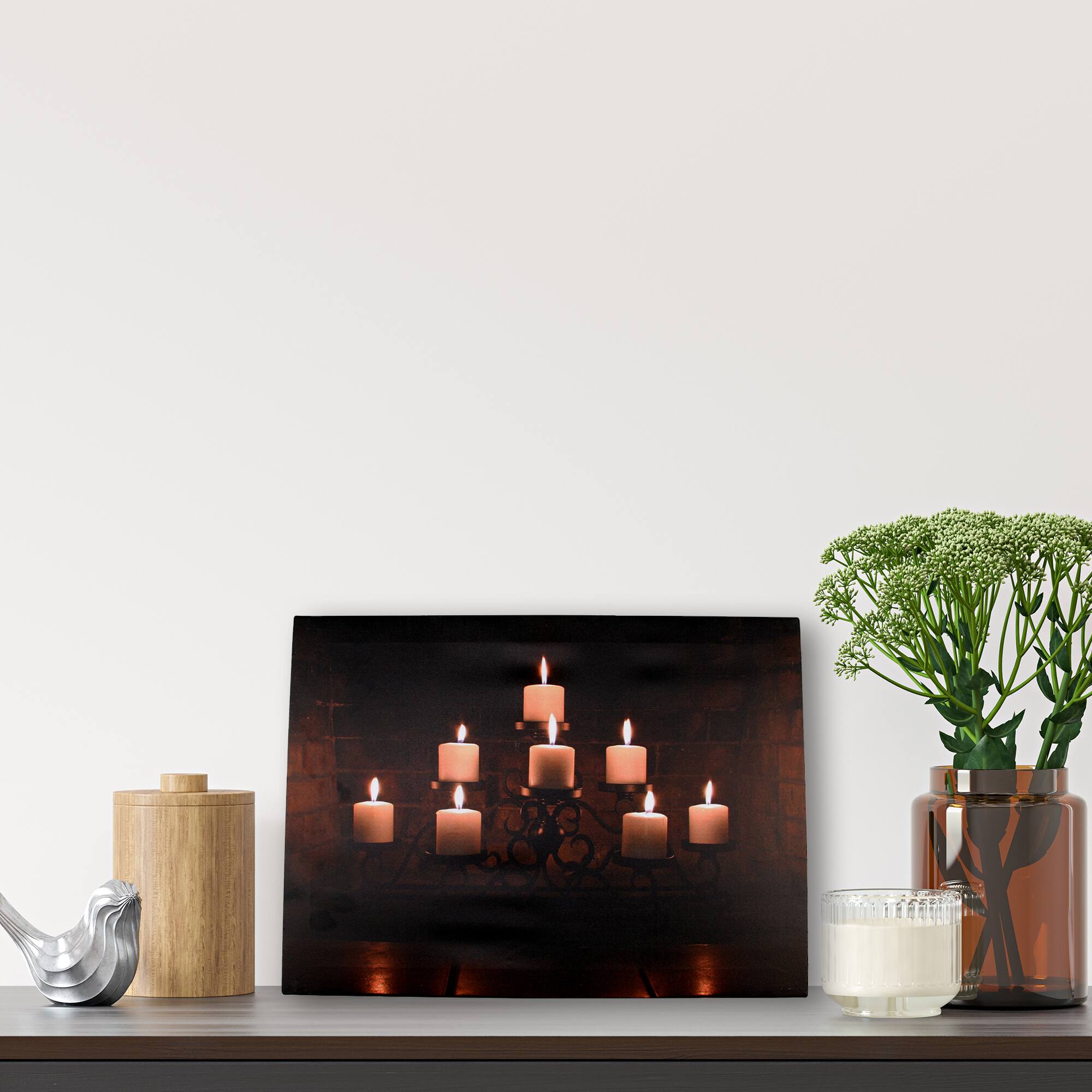 Northlight LED Lighted Flickering Rustic Fireplace Candles Canvas Wall ...