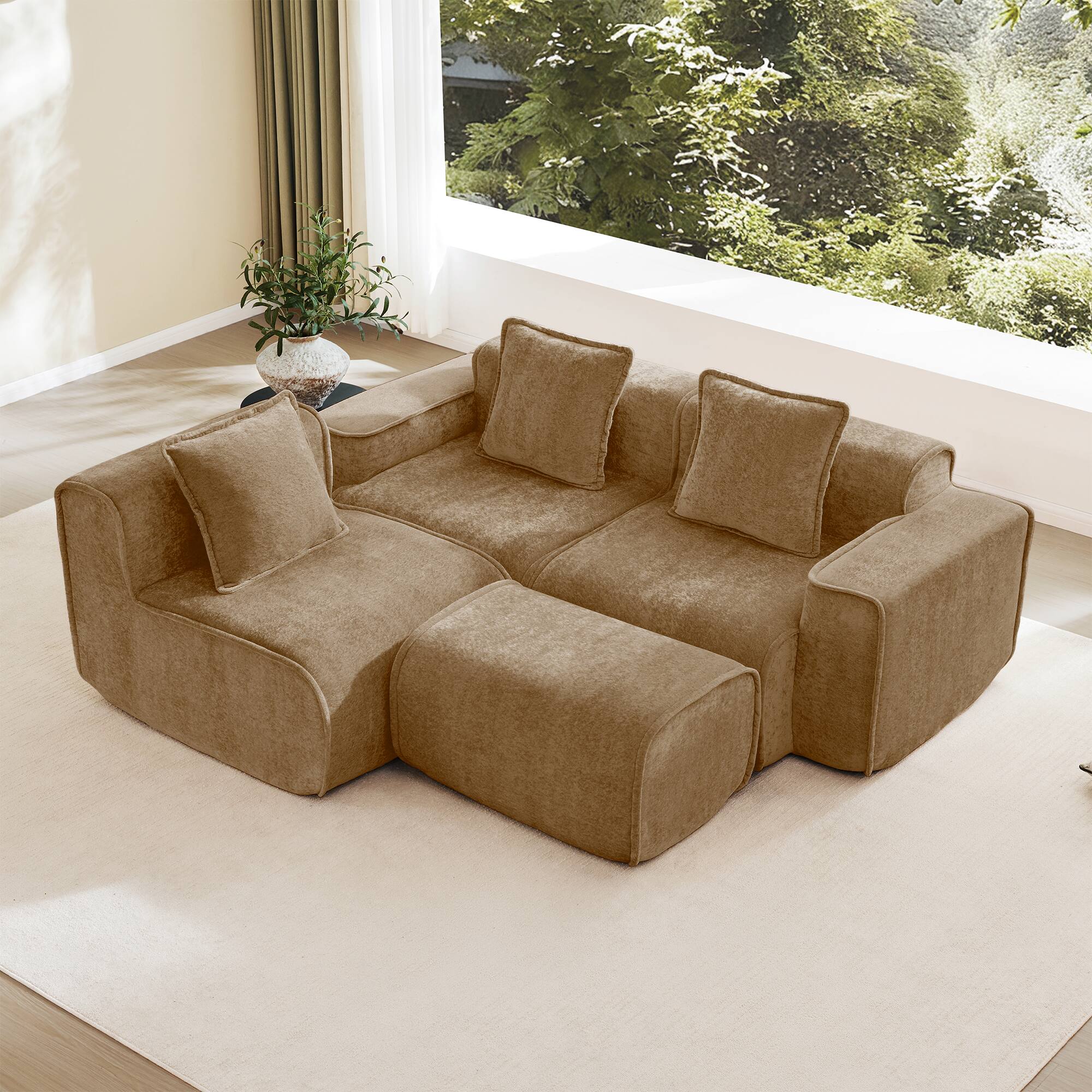 Aukfa Streamlined 3 Seat L Shape Boneless Sectional Sofa French Edge ...