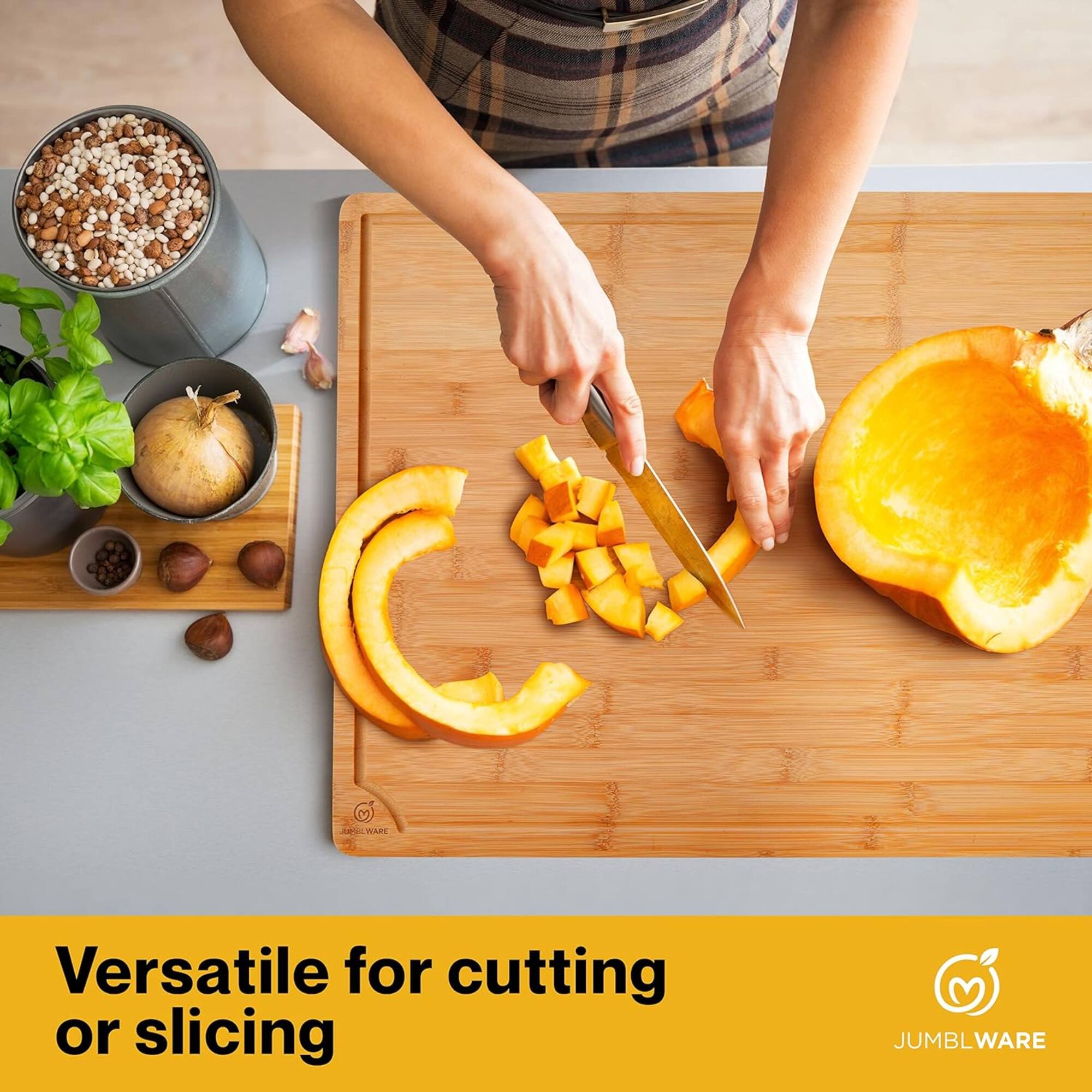 JumblWare Bamboo Cutting Board, 24” x 18” Large Wooden Chopping Block ...