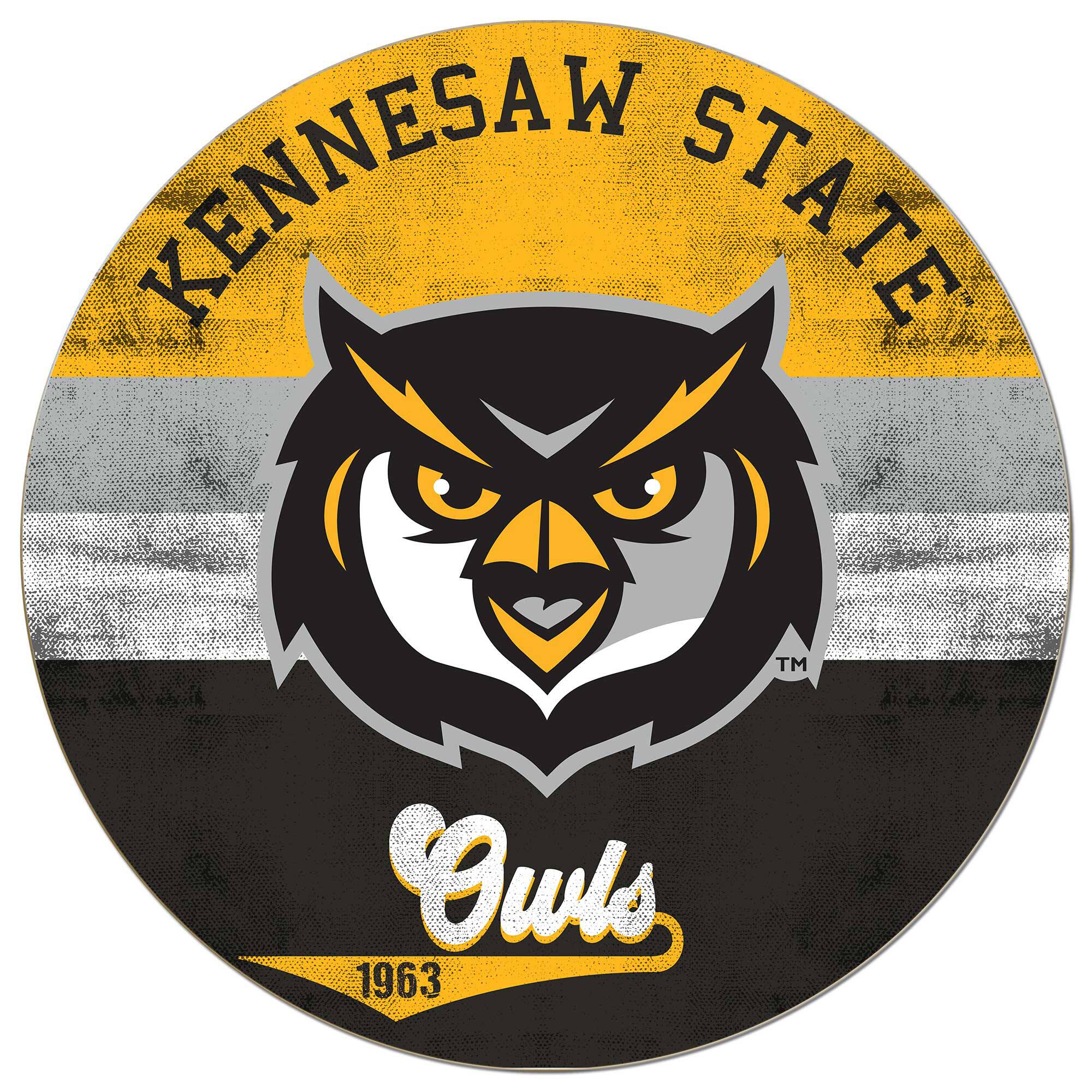 Jardine Kennesaw State Owls 20'' x 20'' Retro Logo Circle Sign Yellow ...