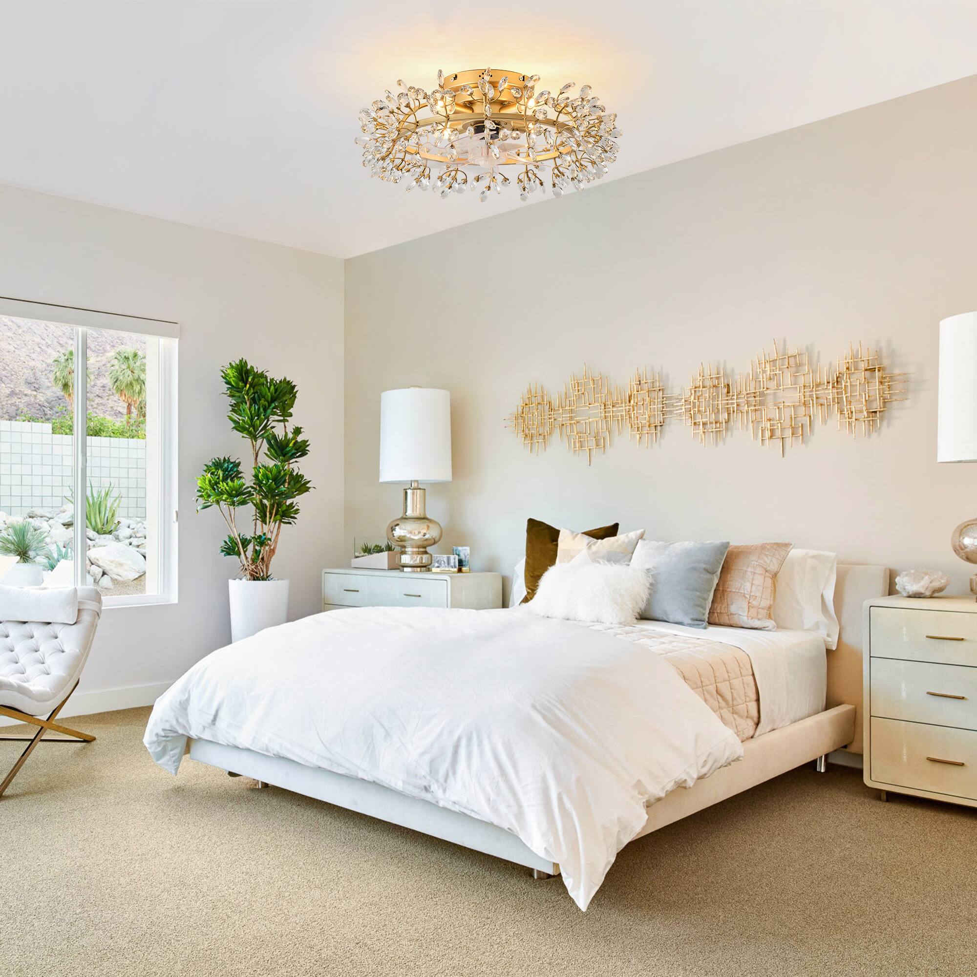 Parrot Uncle Modern American Crystal Flush Mount Chandelier Ceiling Fan ...
