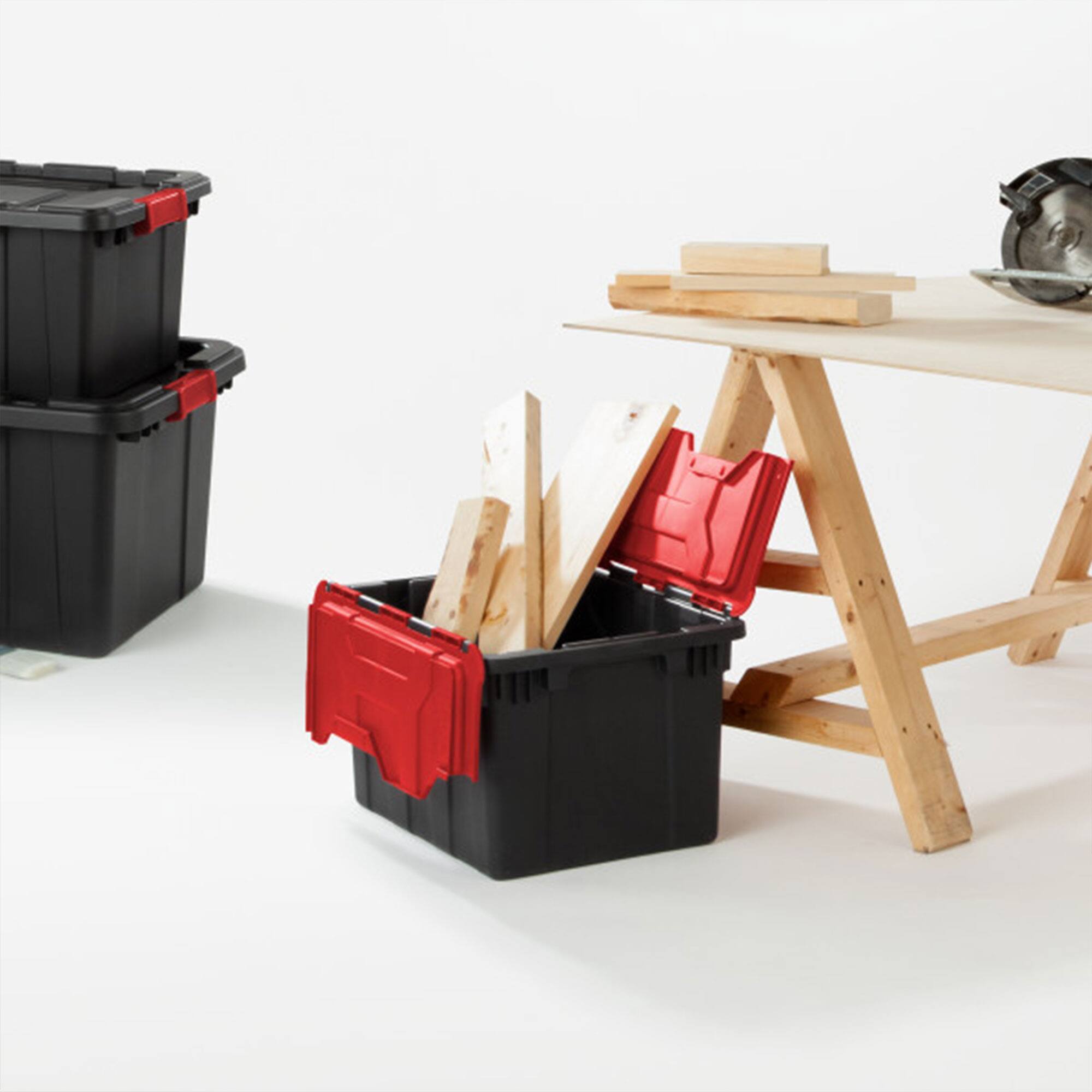 Sterilite 12 Gallon Hinged Lid Industrial Tote, Stackable Storage Bin ...