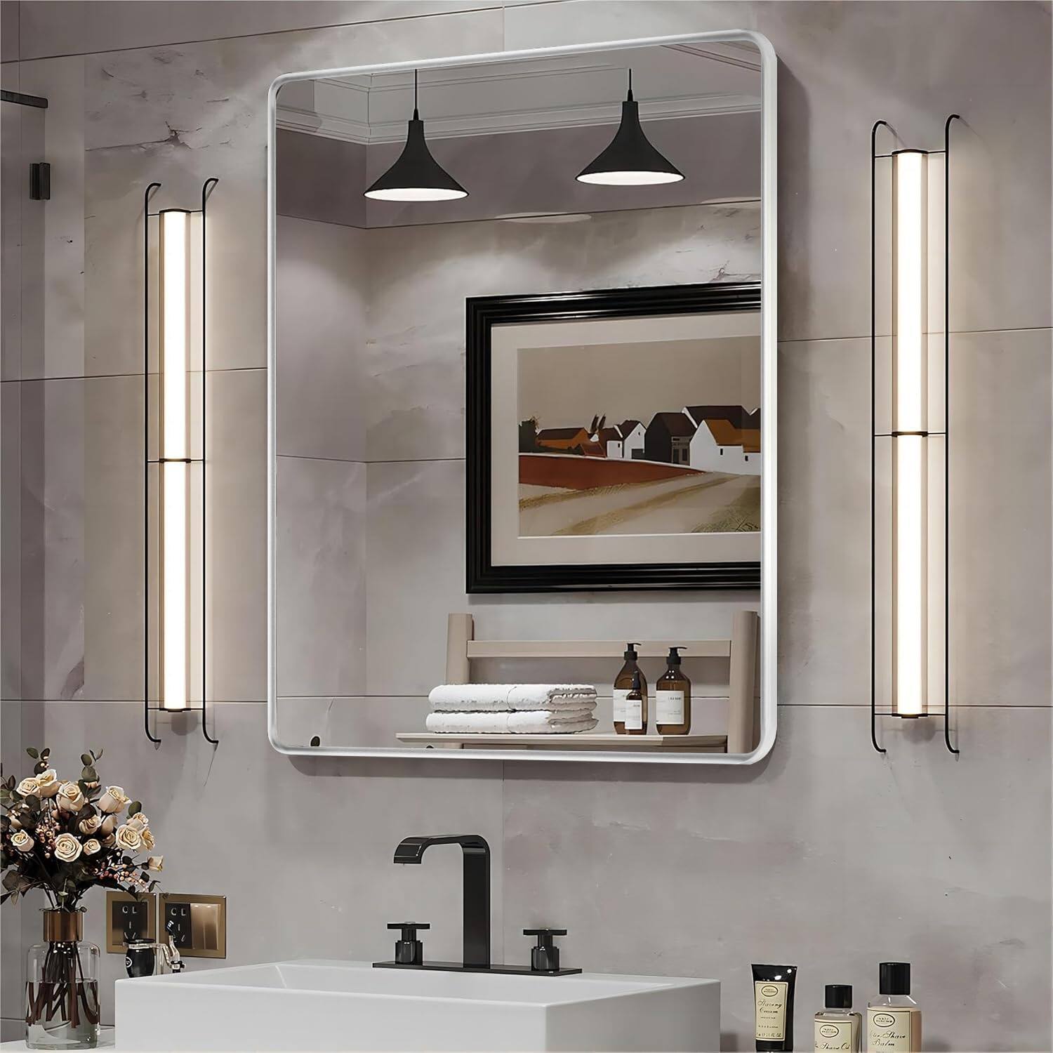 Comfort Essence Framed Mirrors For Bathroom 30 X Rounded Conner ...