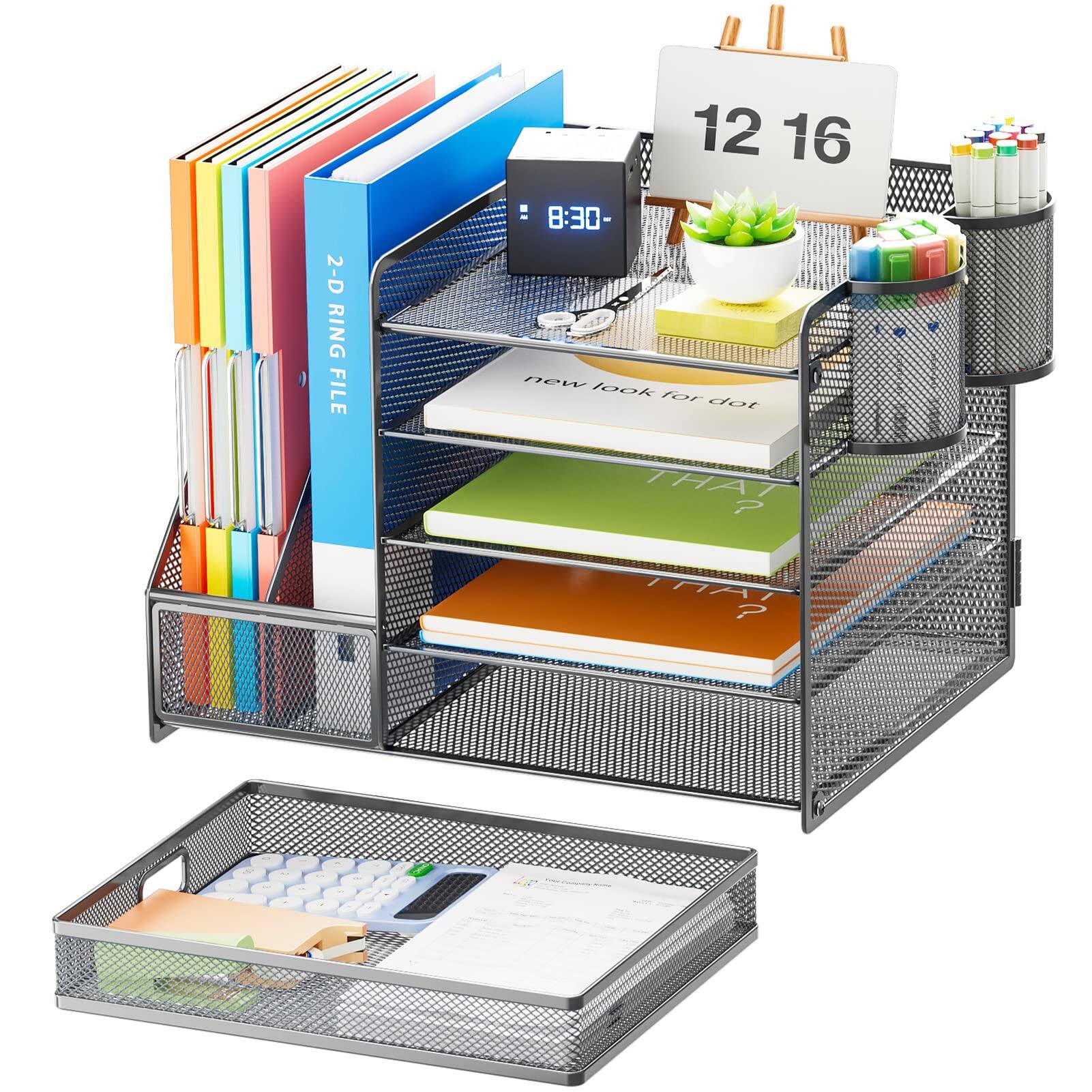 Dapper Styles 5 tier Paper Letter Tray Organizer With Drawer And Pen ...