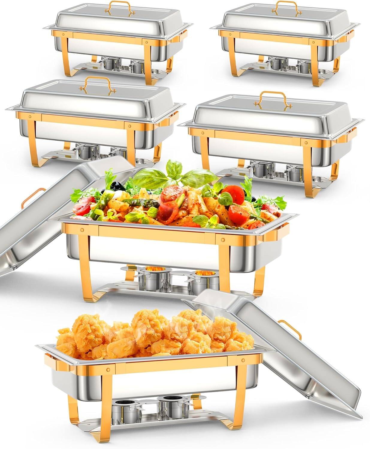 Babevy 6 Pack 8QT Gold Chafing Dish Buffet | Stainless Steel Catering ...