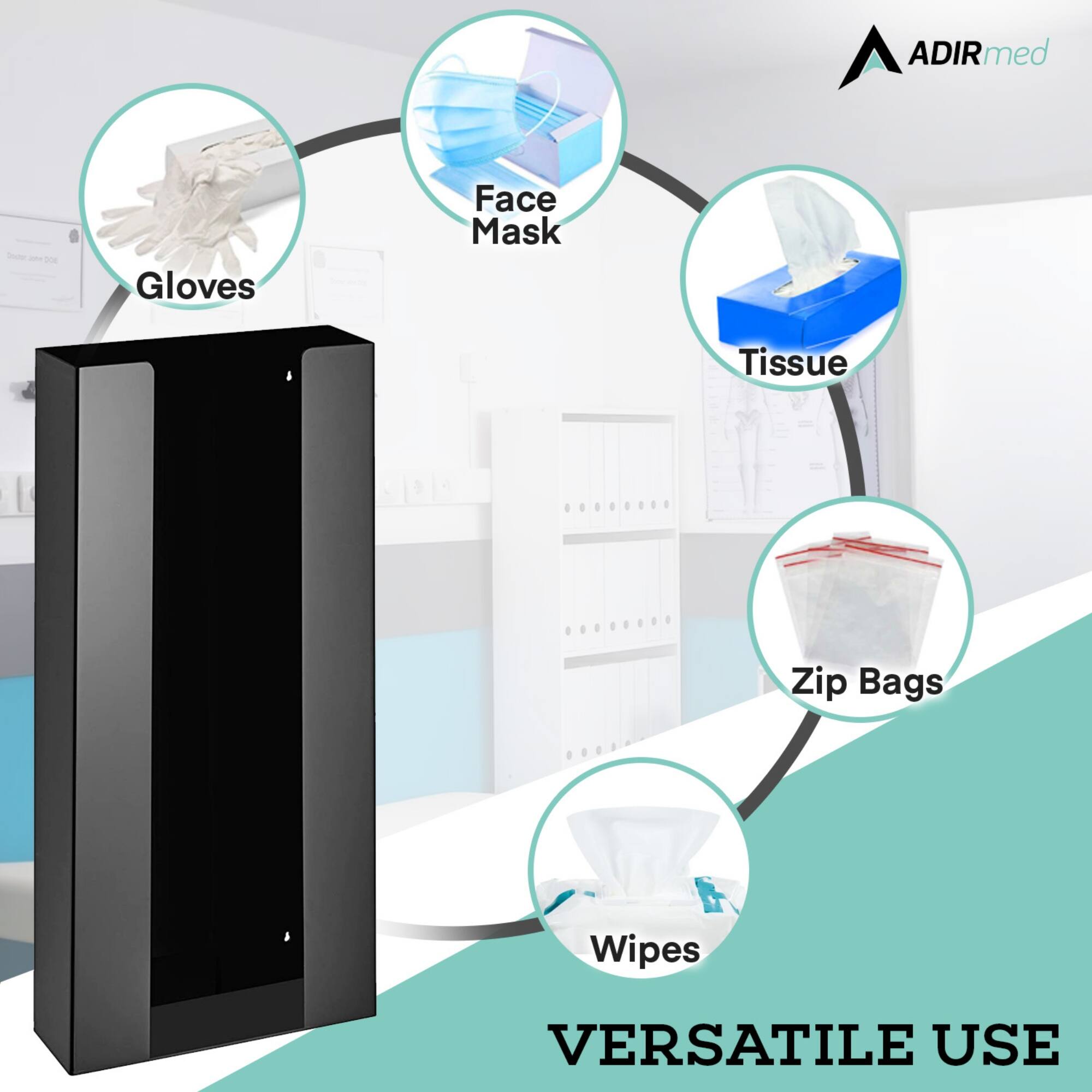 Viva Comfort Quad Box Capacity Acrylic Glove Dispenser Black ADI902-04 ...