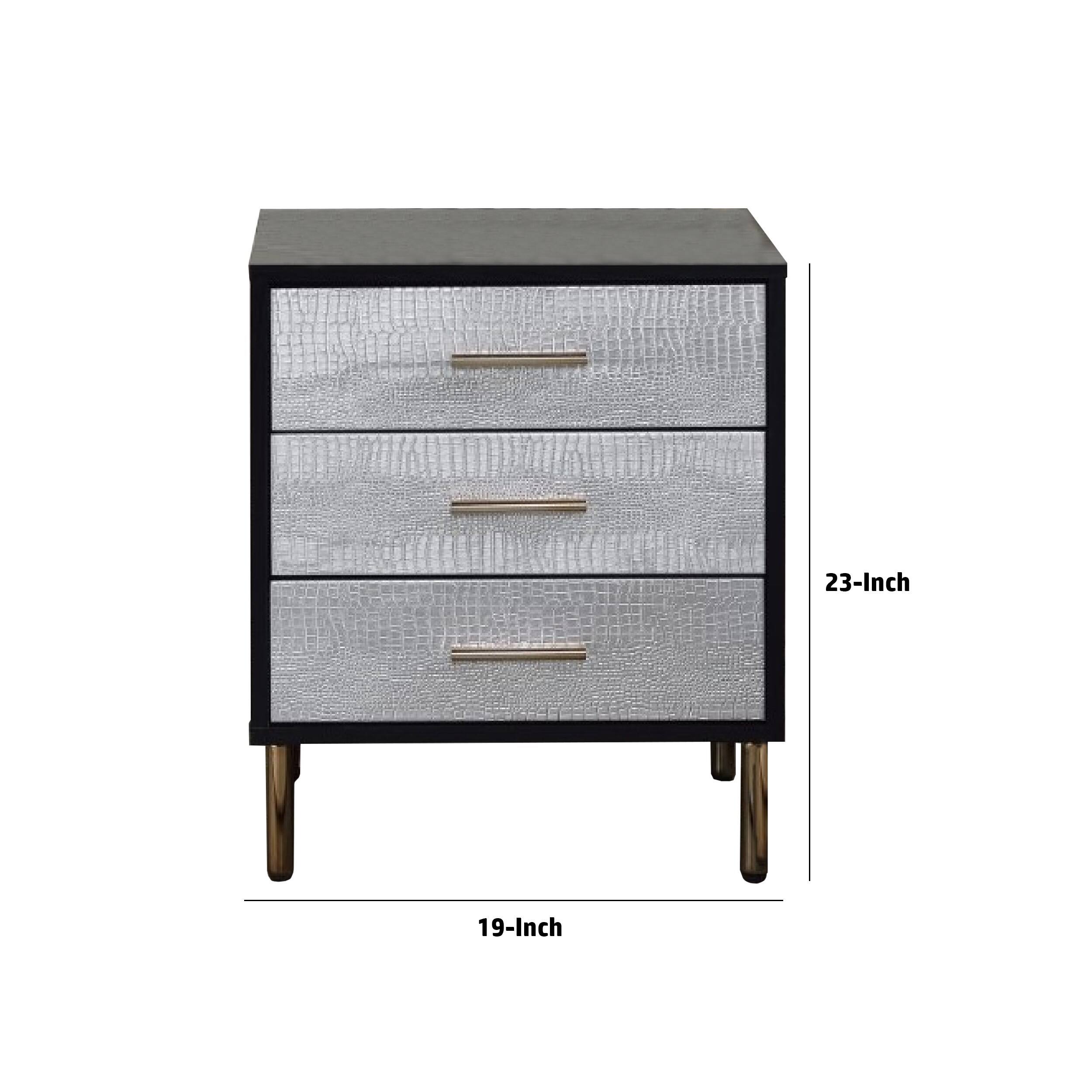 Manhattan Lane San 19 Inch Glamorous Style Nightstand, 3 Drawers Black ...