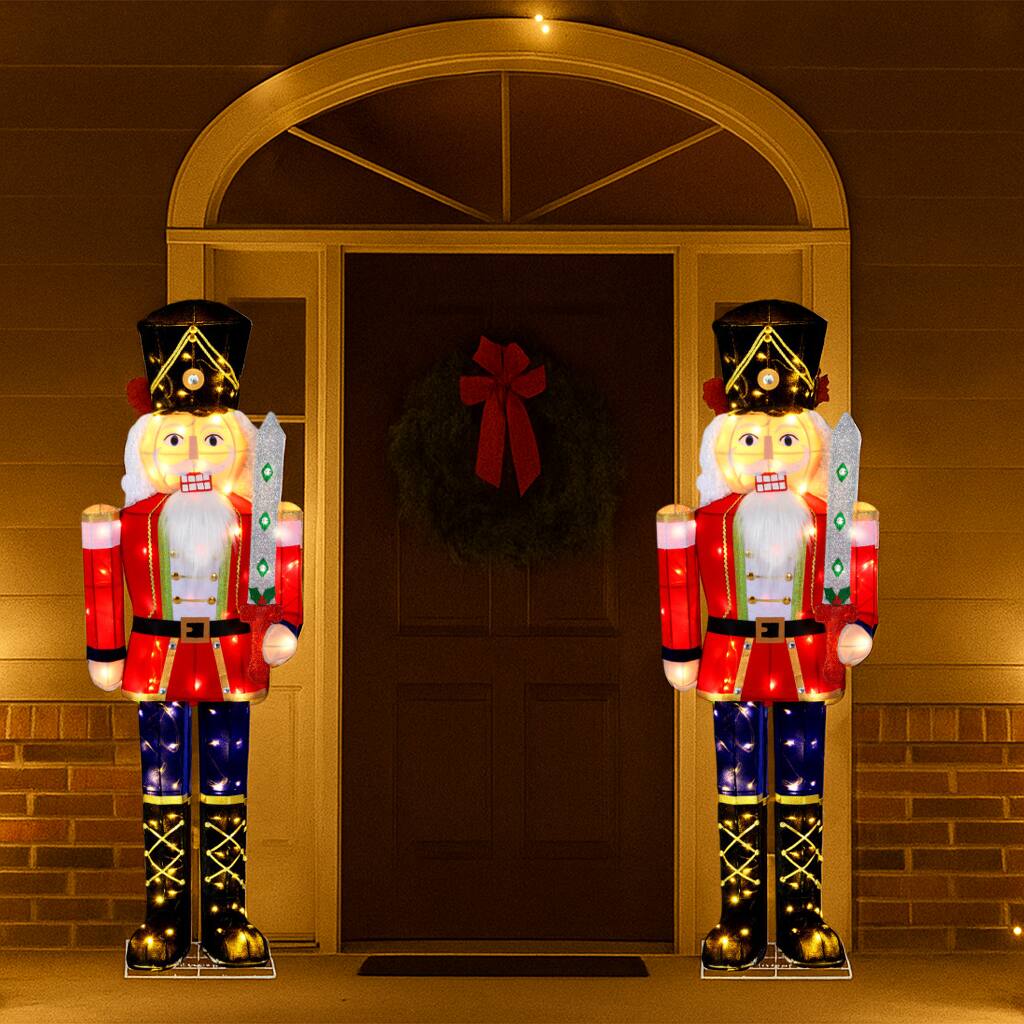 BreeBe Set of 2 – 5FT Lighted Outdoor Nutcracker Soldier Christmas ...