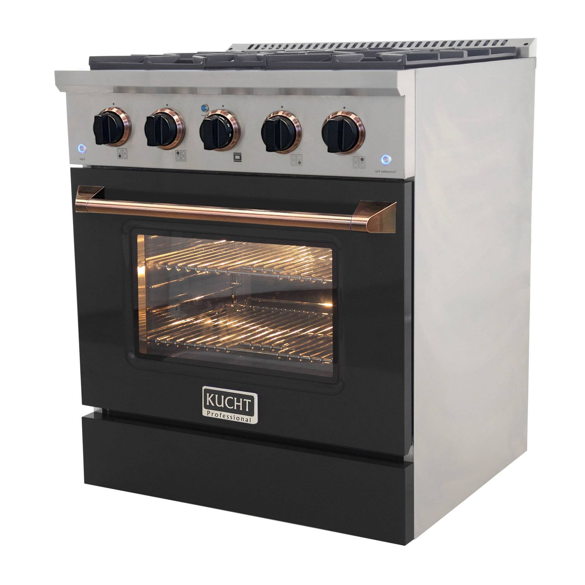Kucht 30" Dual Fuel Range for NG, SS/Black Door, Black Knobs, Gold ...