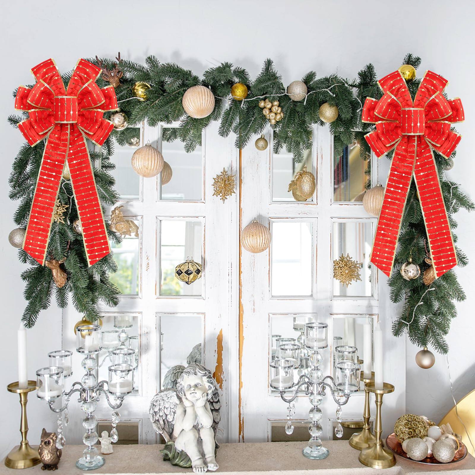 Paradigms Interiors gold Christmas Bows With Shiny Patches 11 x19.6 ...