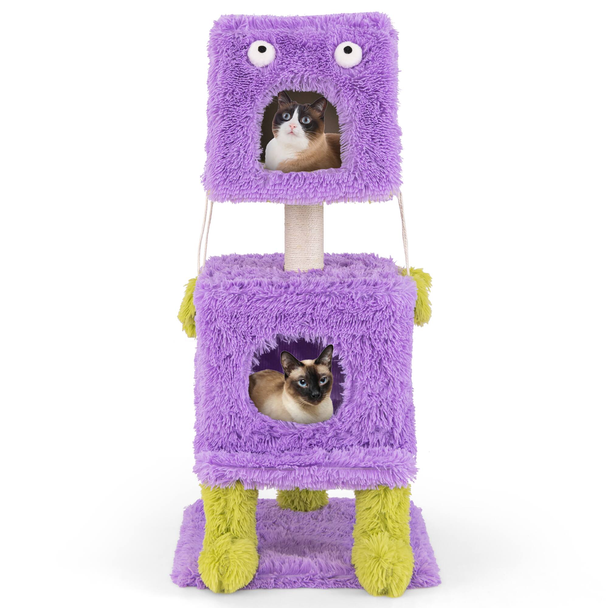 Gymax Cat Tree Cute Monster Themed Cat Tower w/ 2 Private Condos & Soft ...