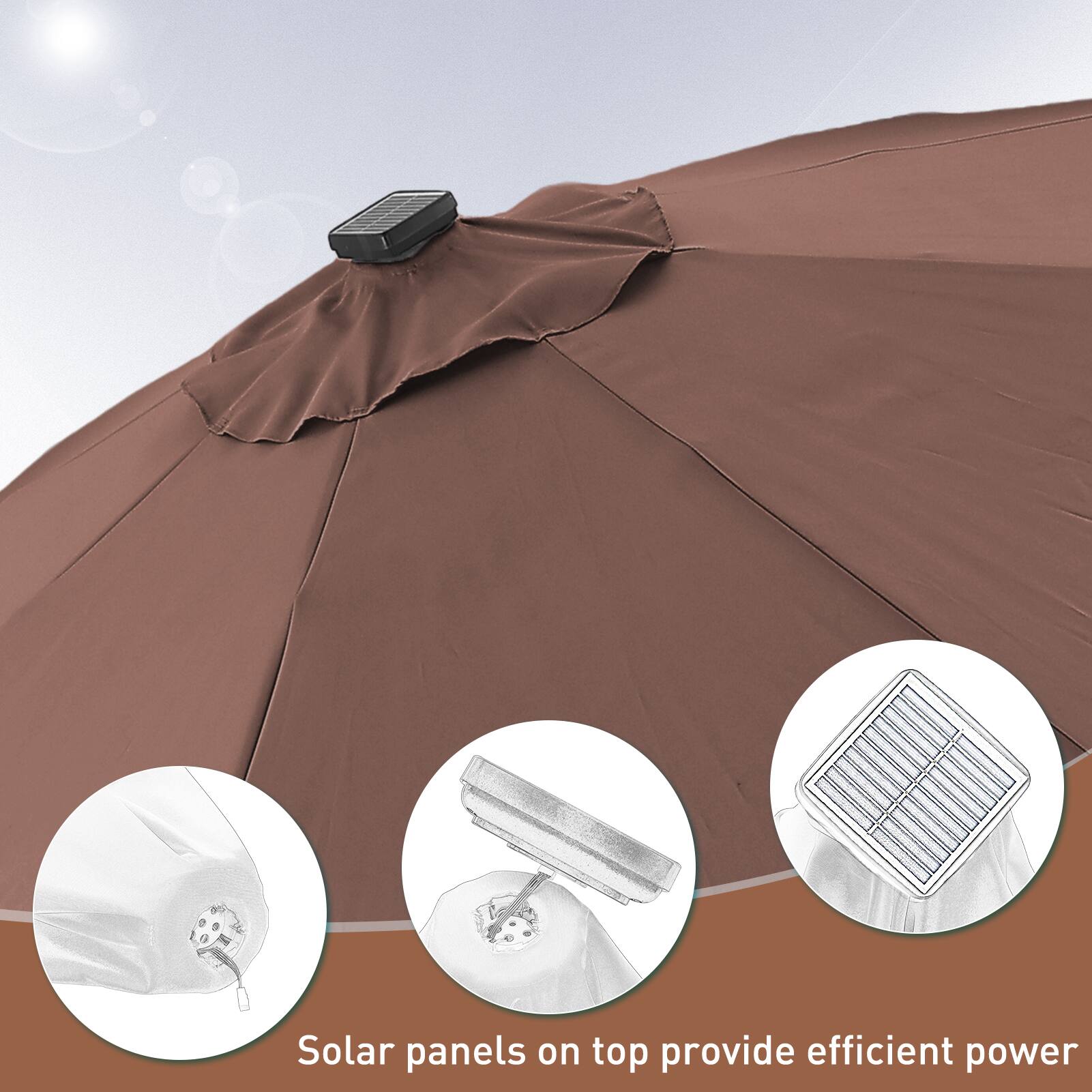 Ainfox 10FT Solar Lights Patio Umbrella with Tilt Outdoor Umbrella for ...