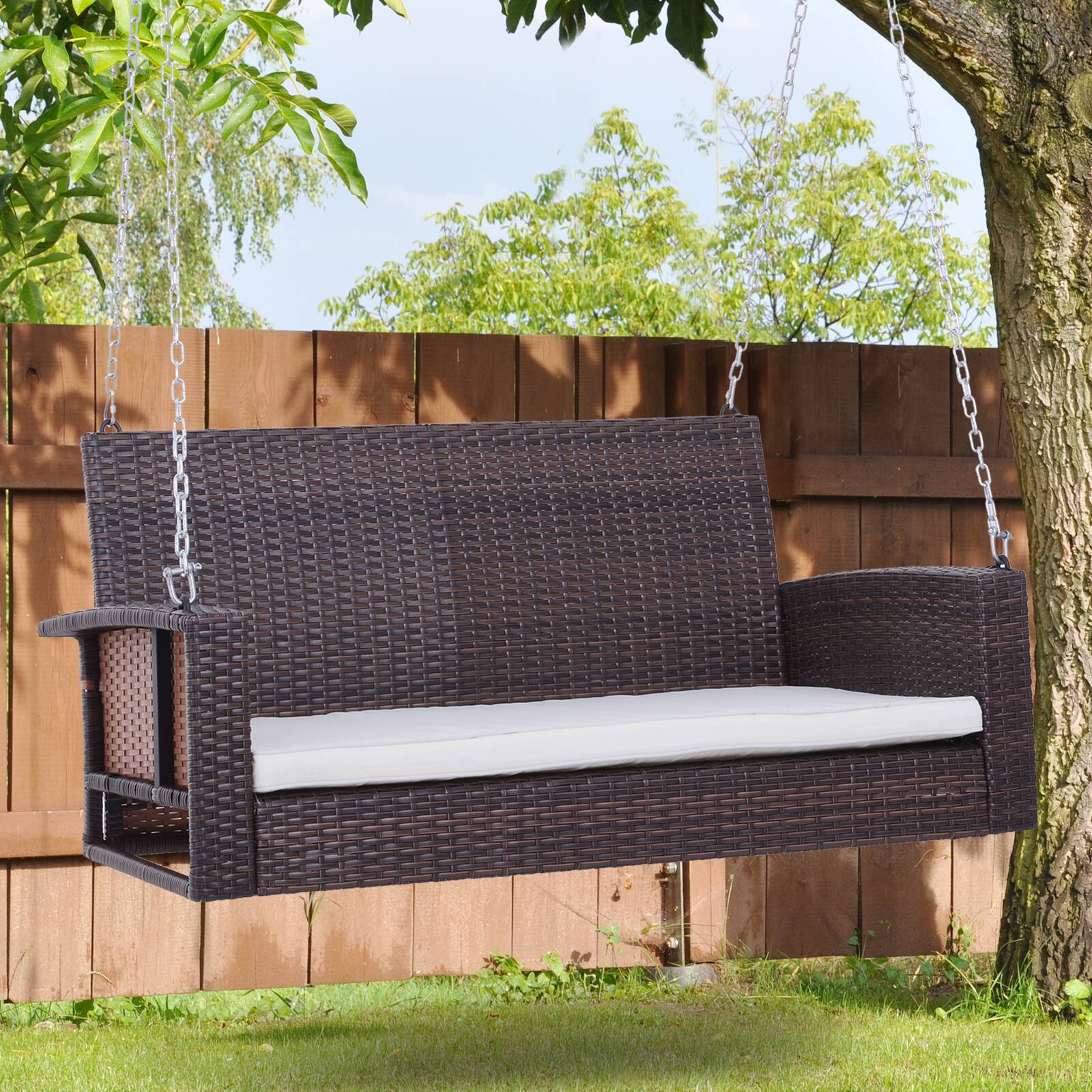 Tiramisubest 2 Person Wicker Hanging Swing Bench,Front Porch Swing ...