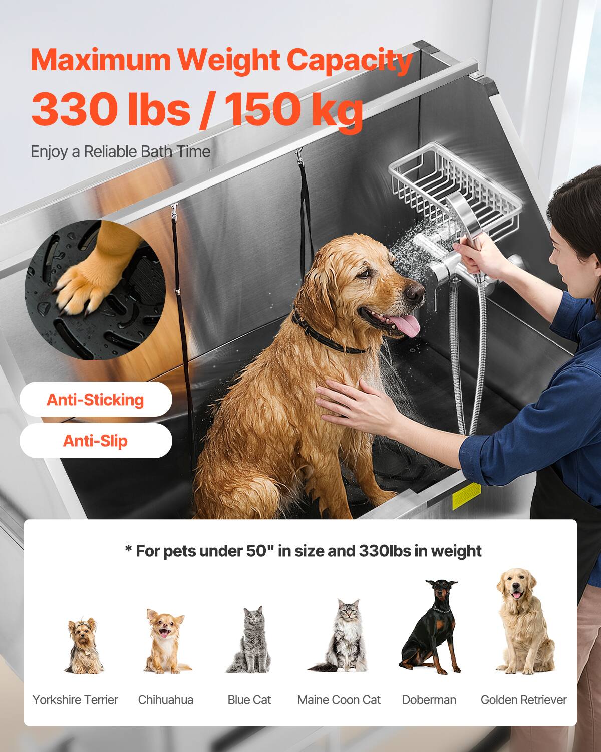 VEVOR Electric Lift Dog Washing Station, 50 inch Professional Stainless ...