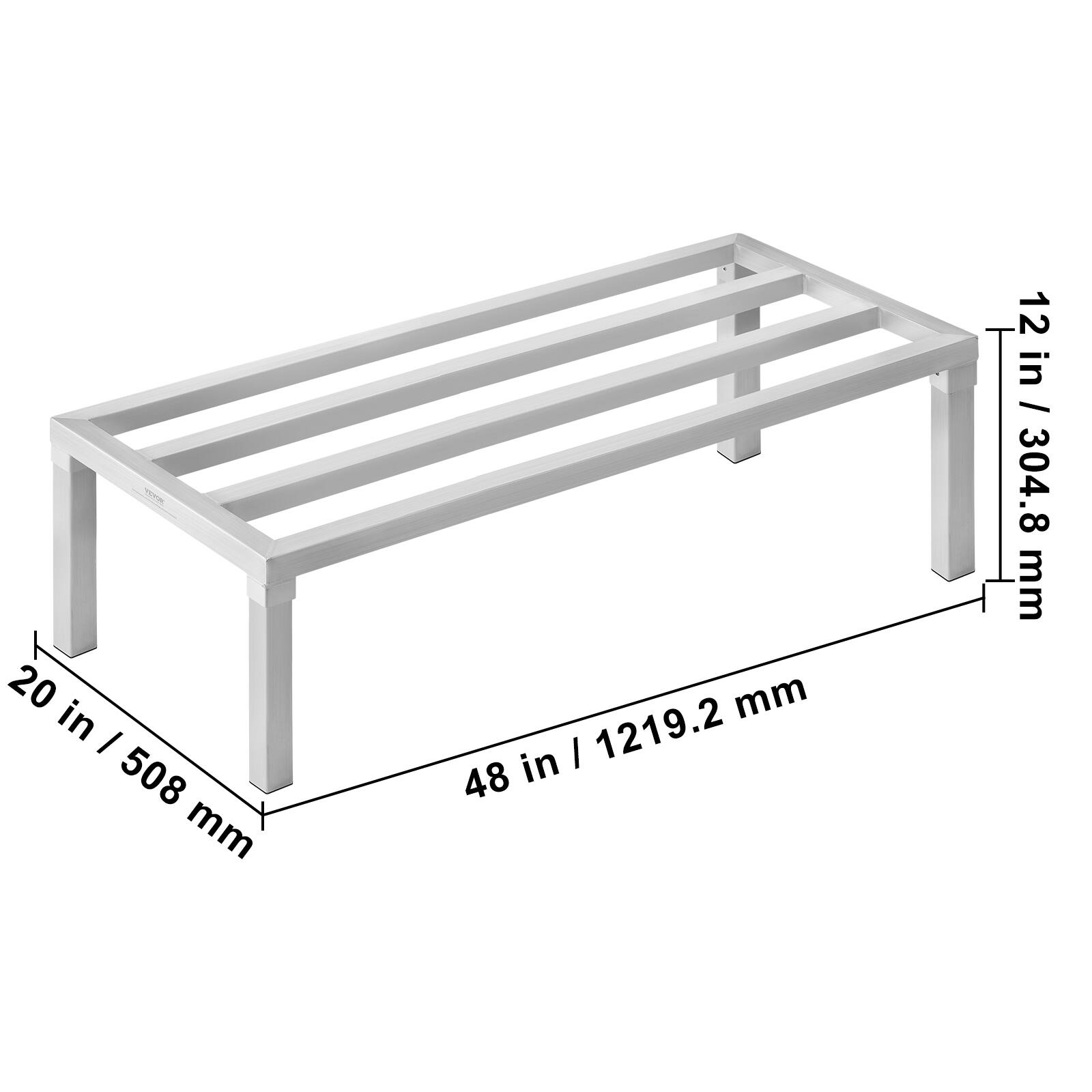 VEVOR Aluminum Dunnage Rack, 48” x 20” Commercial Food Floor Rack, 12 ...