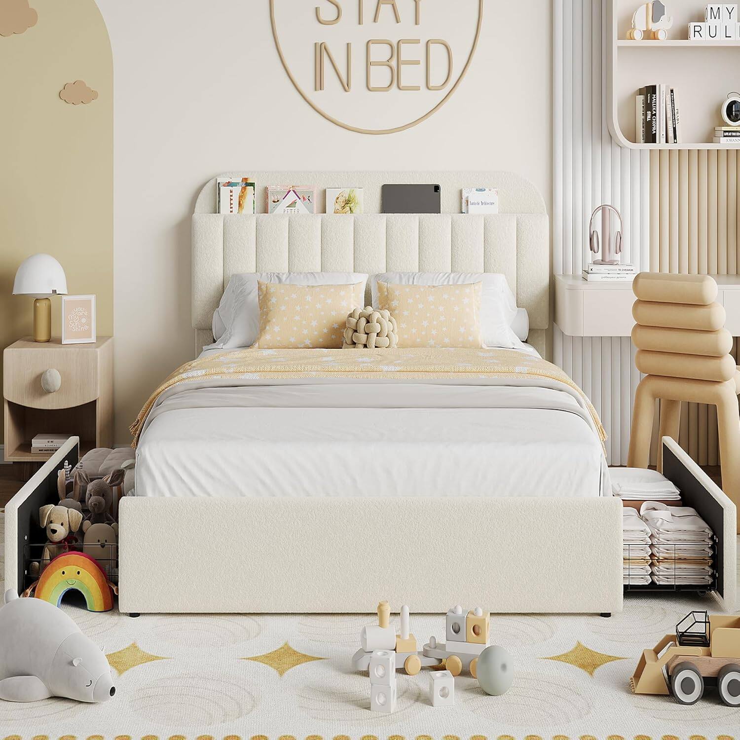 Qeetex Queen Size Bed Frame for Boys/Girls with Storage Drawers ...