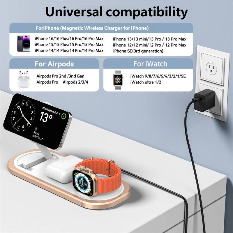 RISOKEYS Foldable Wireless Charger with Charging Port Magnetic 3 in 1 ...