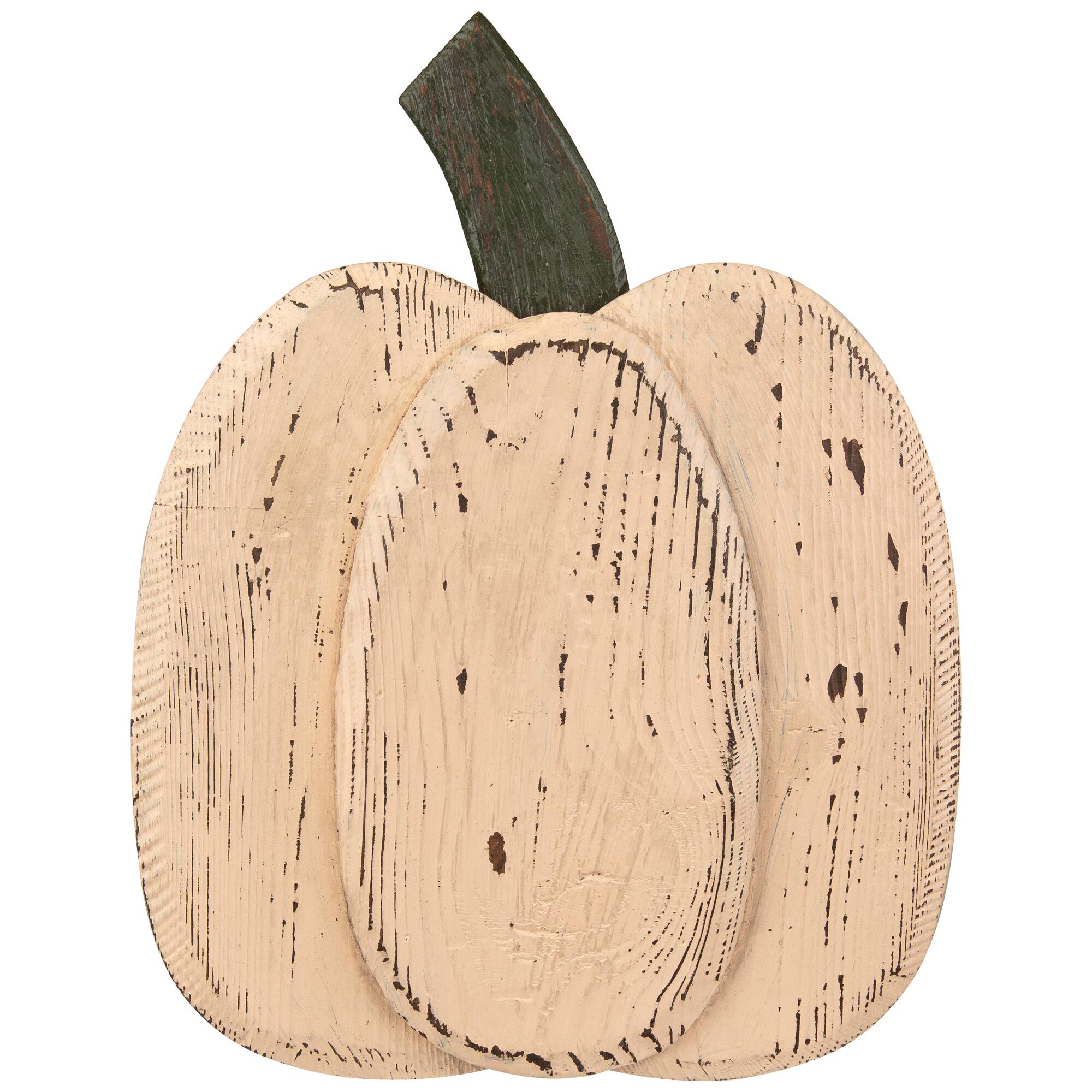 Northlight Wooden Fall Harvest Pumpkin Decoration 14.25" Cream and ...
