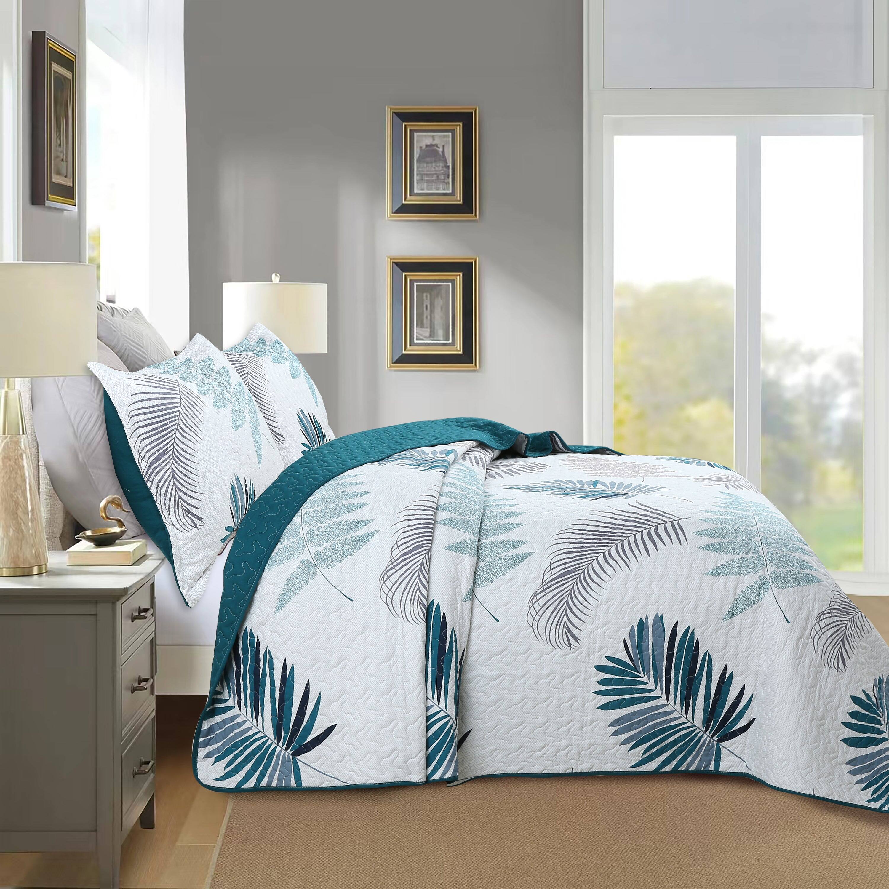 MarCielo 3 Piece Quilt Set Lightweight Bedspread Set Printed leaf ME507 ...