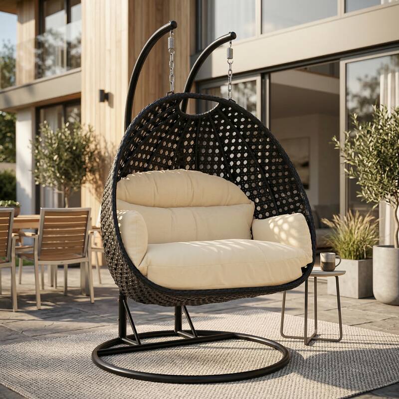 LeisureMod Mendoza 2 Person Outdoor Charcoal Wicker Swing Chair Rust ...