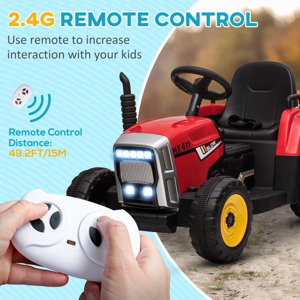 BreeBe Aosom 12V Kids Ride On Tractor w/ Trailer, Dual Motors, Battery ...