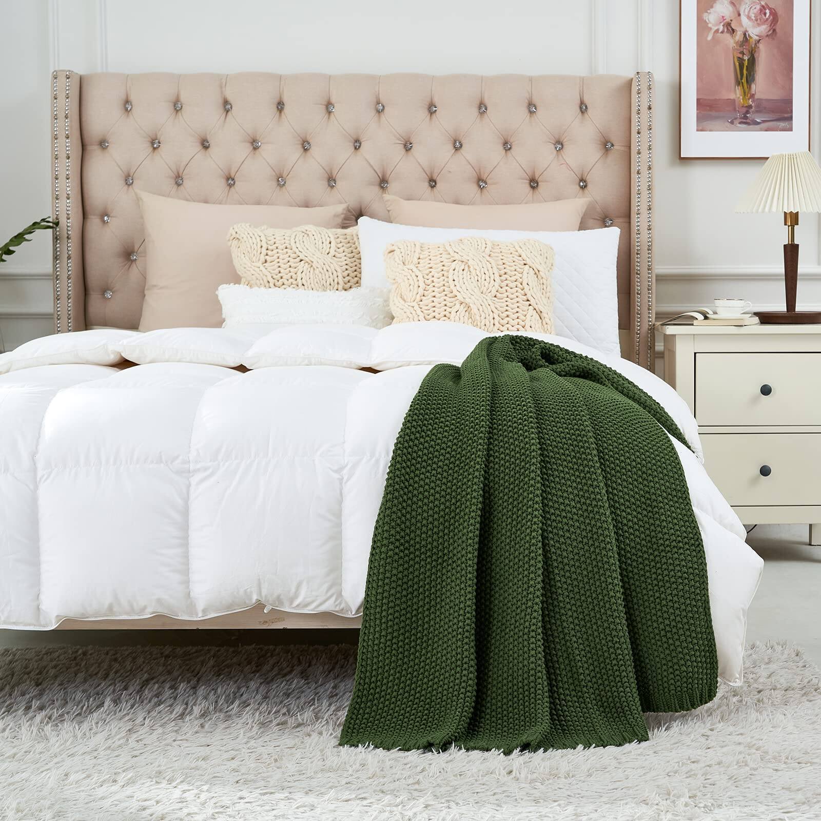 Pacoar Cade Chunky Cable Knit Throw Blanket Lightweight Olive Green ...