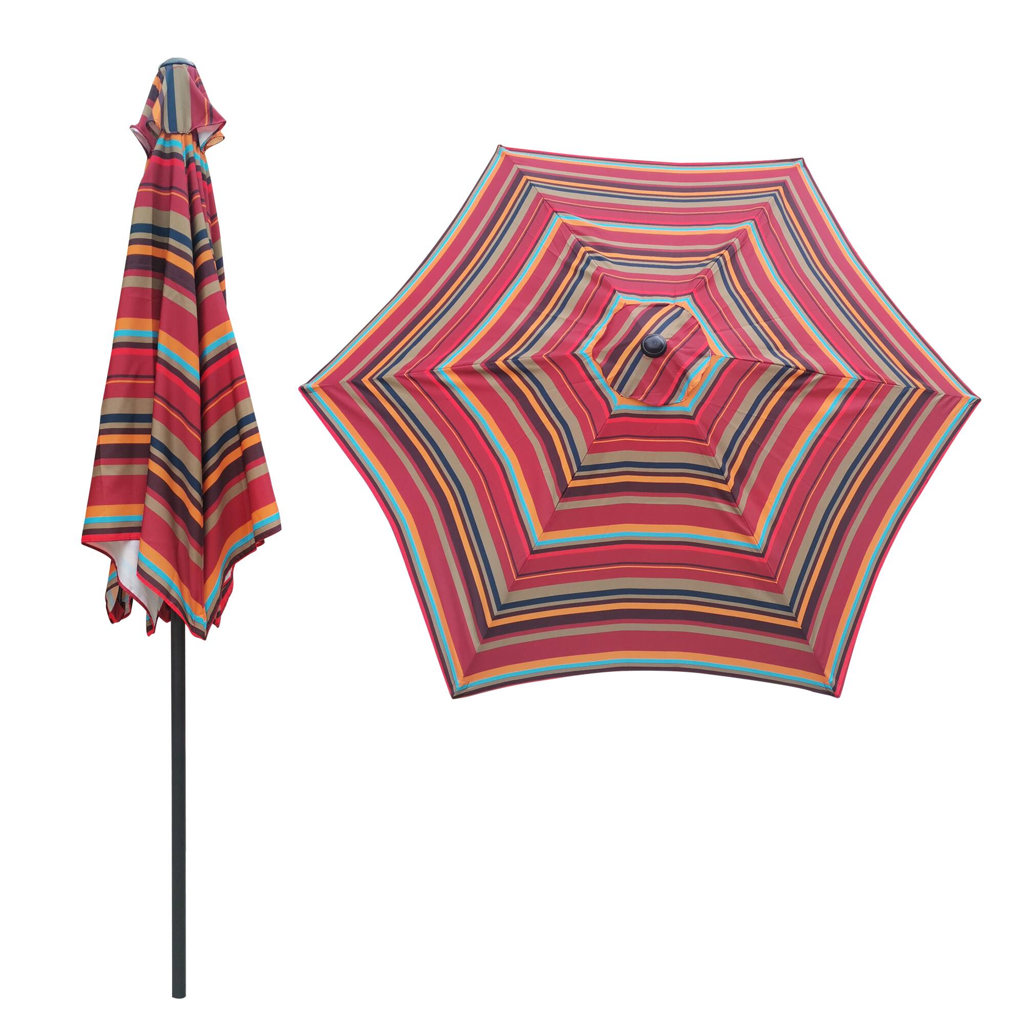 Loheer 9Ft Patio Umbrella Red Striped Outdoor Market Umbrella with ...
