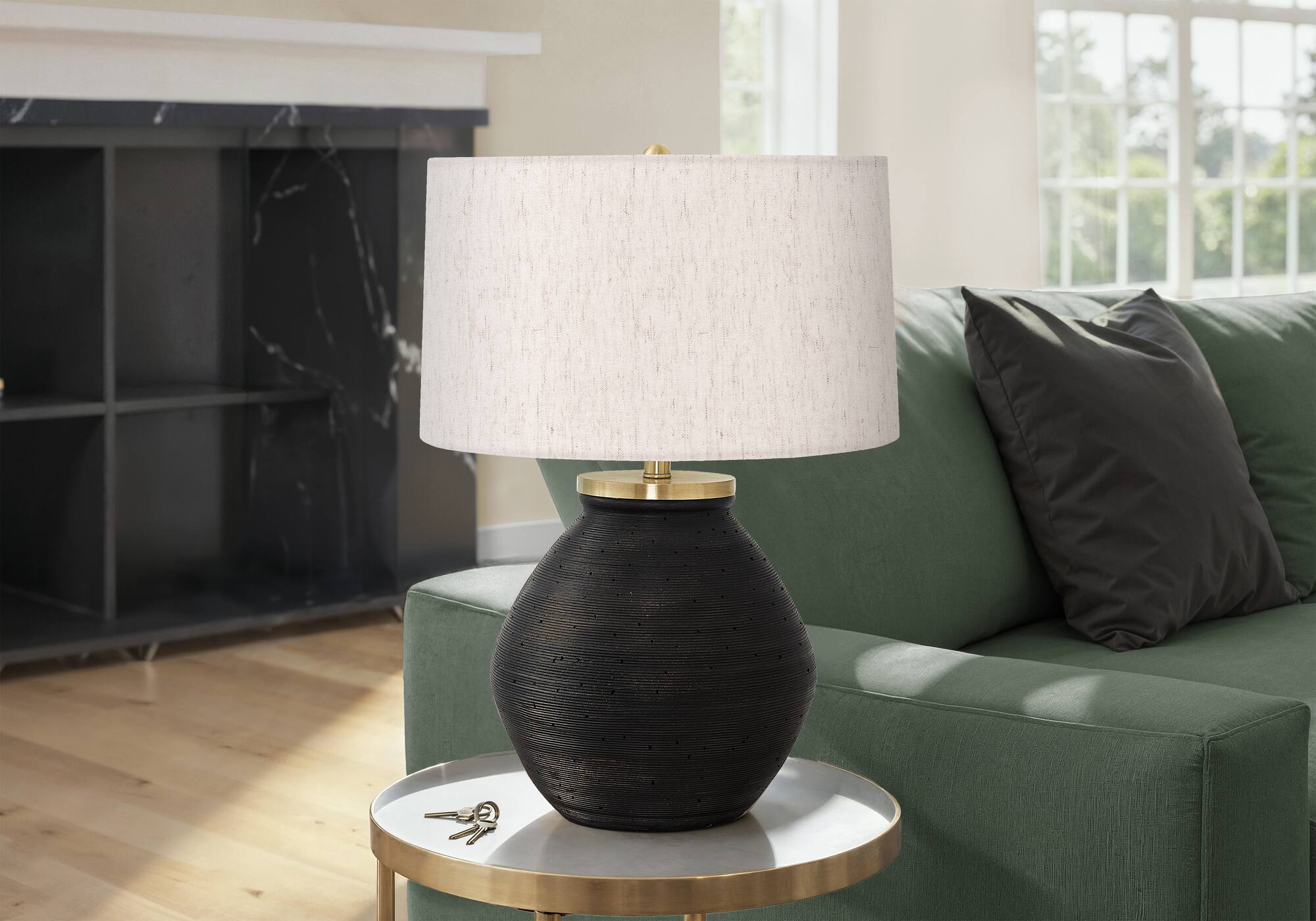 APRILSOUL Lighting Table Lamp Black Concrete Ivory Cream Shade ...