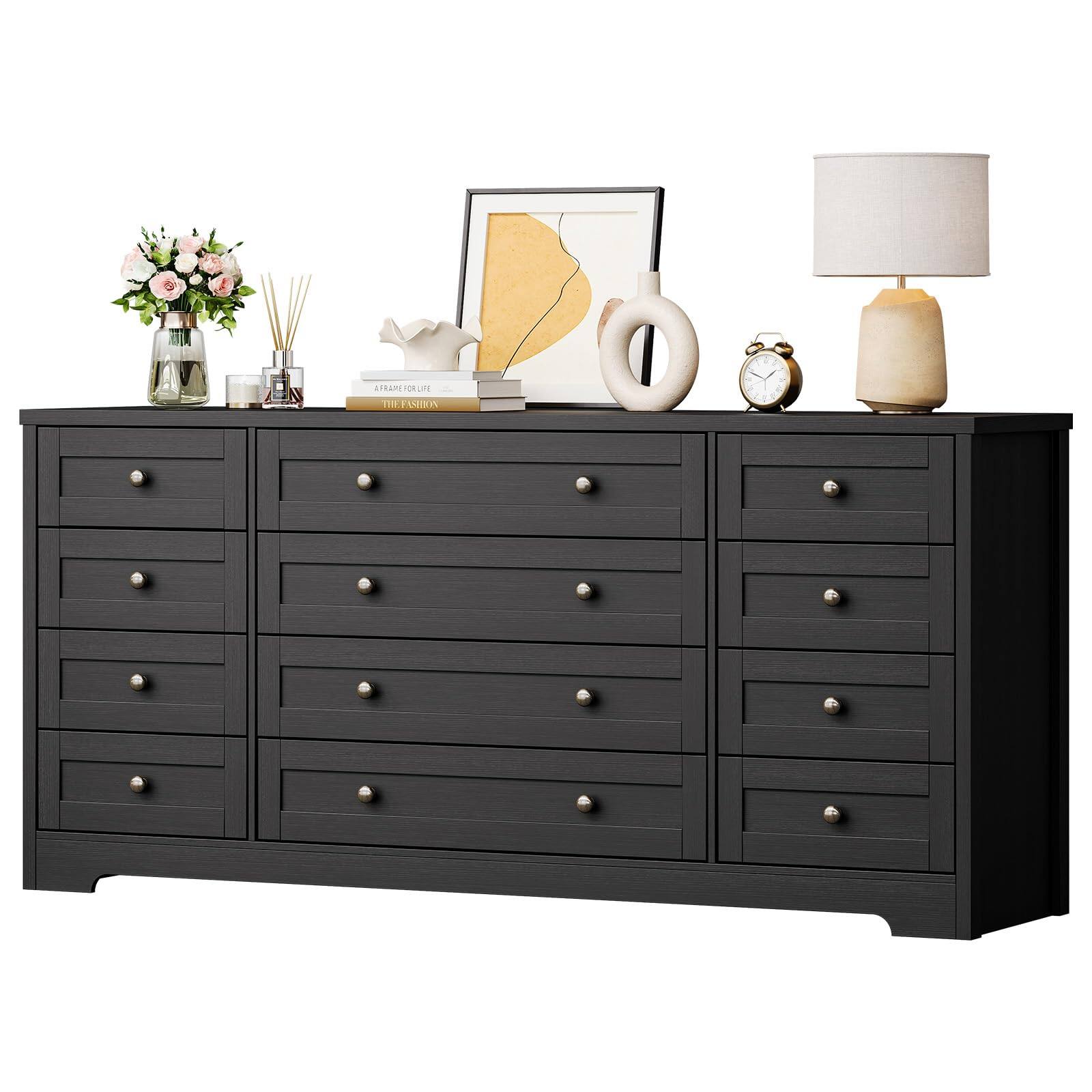 Jojoka 12 Drawer Dresser for Bedroom, Modern Wood Chest with Wide Top ...