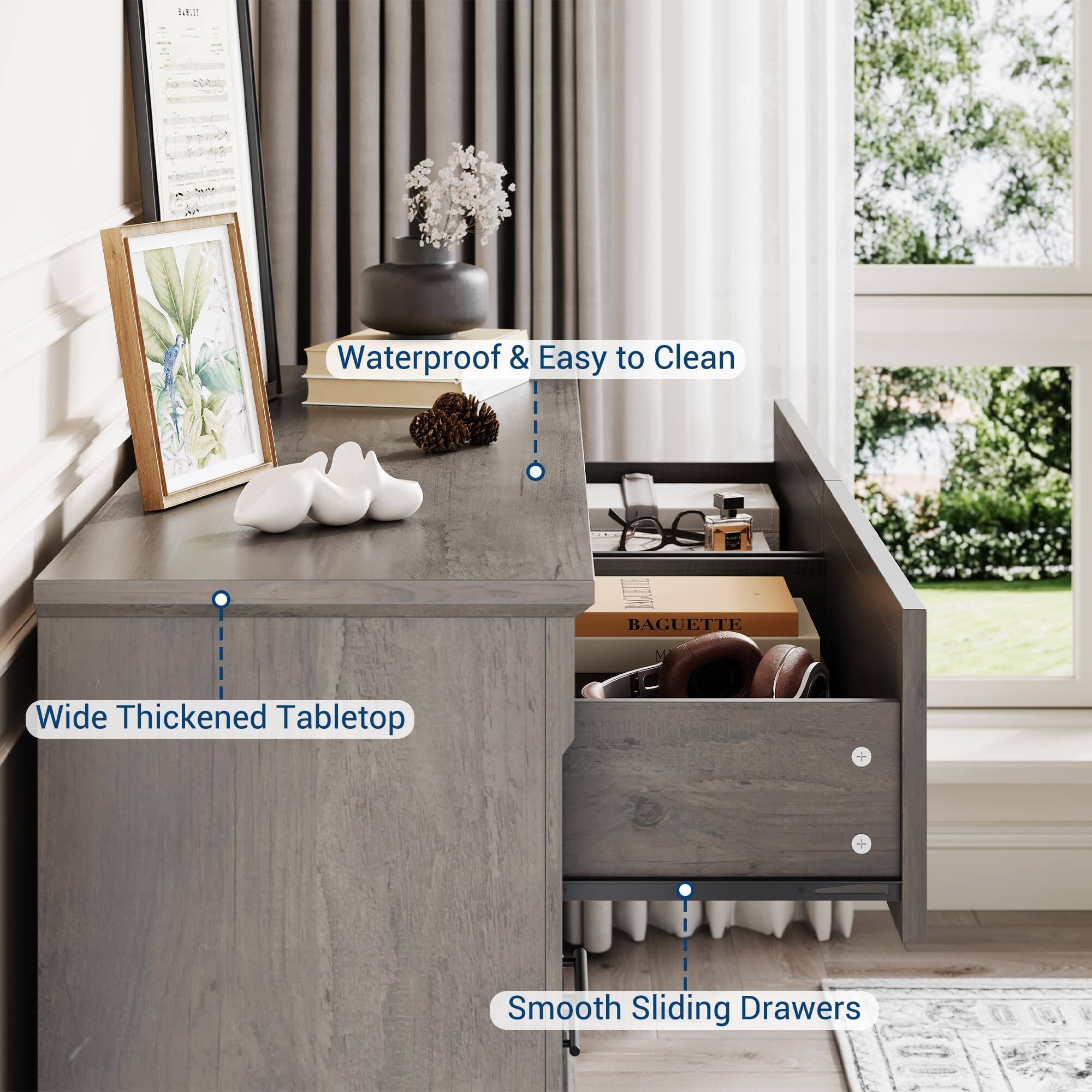 GARVEE Farmhouse 6 Drawer Dresser, Large Rustic Wood Chest with Metal ...