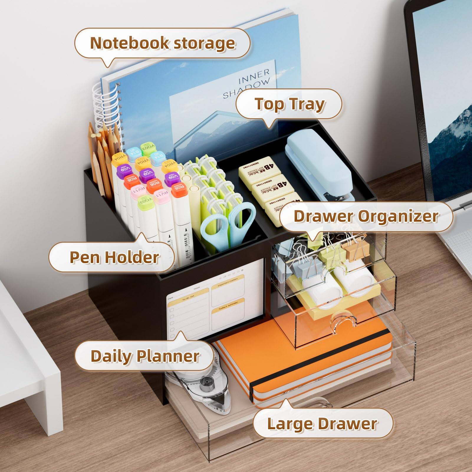 Paradigms Interiors Desk Organizer With 3 Drawer Multi functional ...